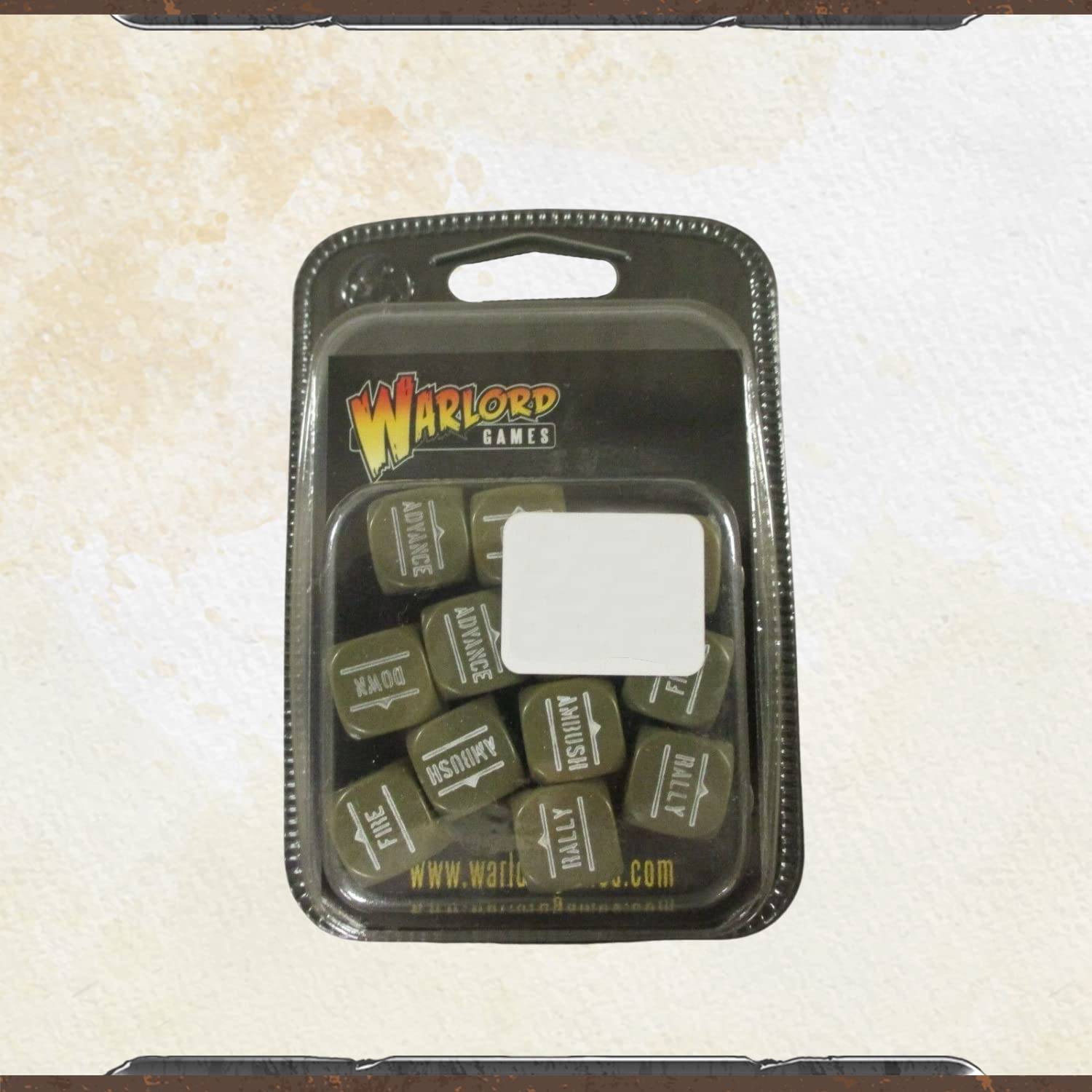Wargames Delivered β Bolt Action Dice Orders D6 pack of 12 with Olive Drab Color and Actions Inscribed with White β Miniature Wargame Dice by Warlord Games (Olive Drab)