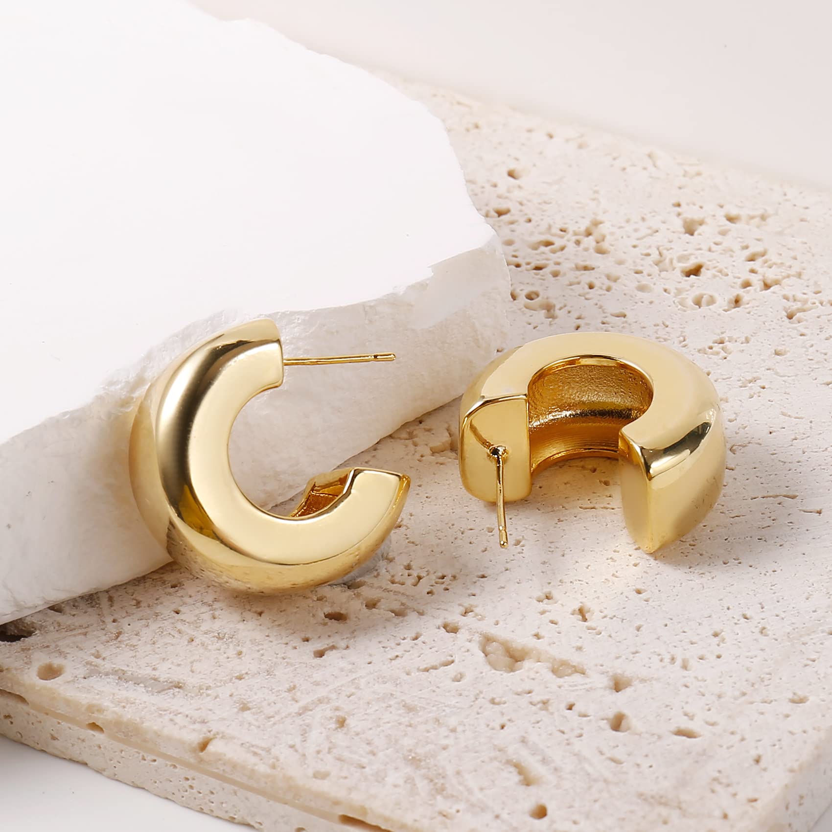 Thick Gold Chunky Hoop 14K Real Gold Plated Earrings Lightweight Hoops For Women (23.0 MM Gold Open Hoops)
