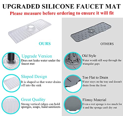 YATOISUR Sink Splash Guard 14.4β x 5.4β - Sink Faucet Mat with Faucet Water Catcher Mat & Soap Dish & Sponge Holder 3 in 1 - Silicone Faucet Handle Drip Catcher Tray for Kitchen RV & Bar Faucet, Clear