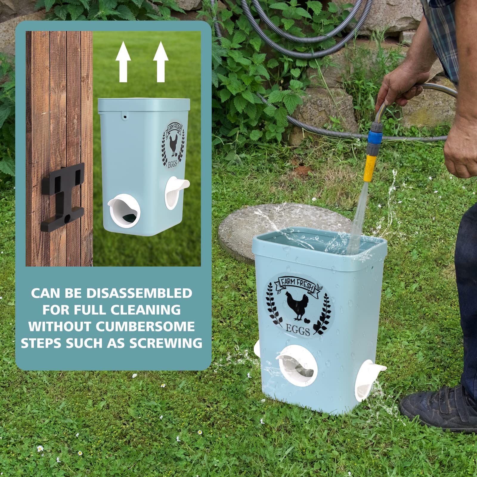 Tgeyd Chicken Feeder and Chicken Waterer Set (3 Gallon/26 Pounds) - Hanging Automatic Chicken Feeder No Waste - Chicken Coop Accessories - Poultry Waterer with