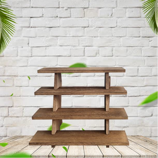 Wooden Display Stand Cupcake Food Retail Table Display,Portable Collapsible 4 Tier Display Shelf Riser,for Vendors Craft Show,Dessert,Cookie Display Stand