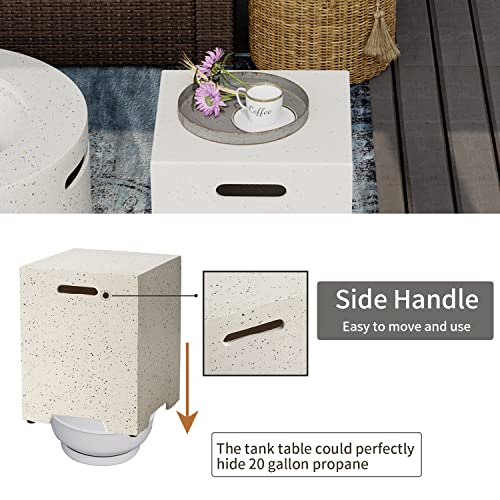 SUNBURY Tank Table for Gas Fire Pits, Spotted White Concrete Tank Cover with Side Handles Tank Cover, Suitable for 20 Gallon 16-inch Propane Tanks for Fire Pit Table