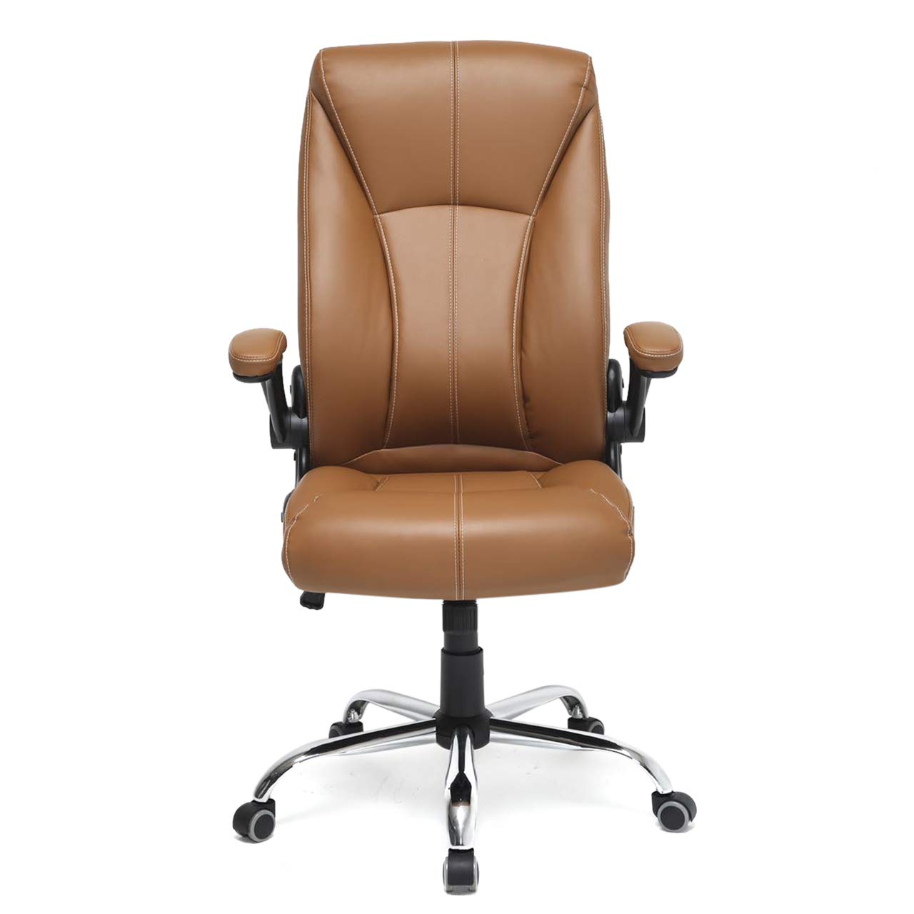 MADISON & PARK Office Desk Chair Leather Computer Executive Conference Task Study Chair Adjustable Swivel Chair with Adjustable Arms (CAPPUCCINO)