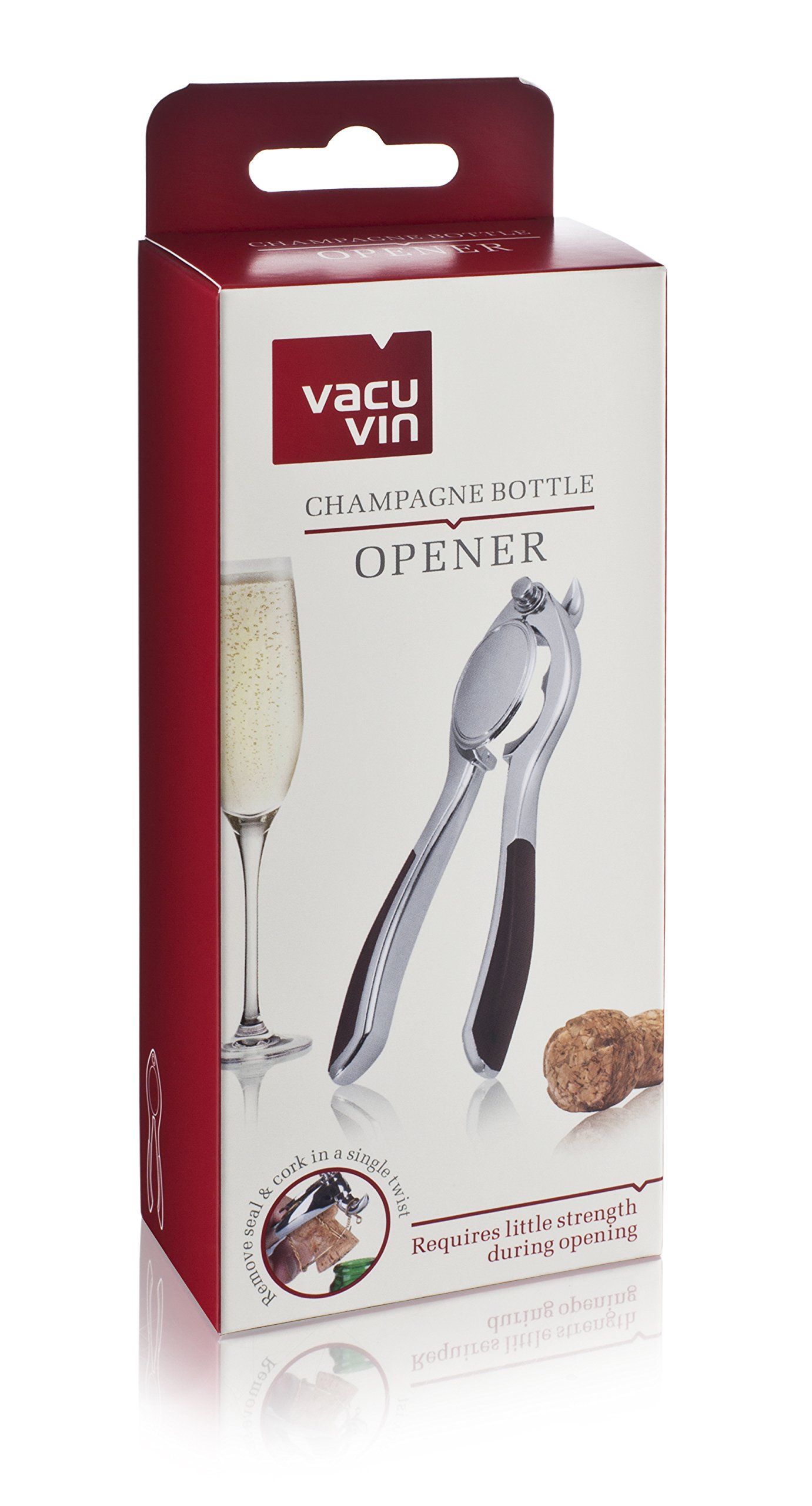 Vacu Vin Champagne Bottle Opener, Silicone, Silver, 7.2x18.4x3.7 cm