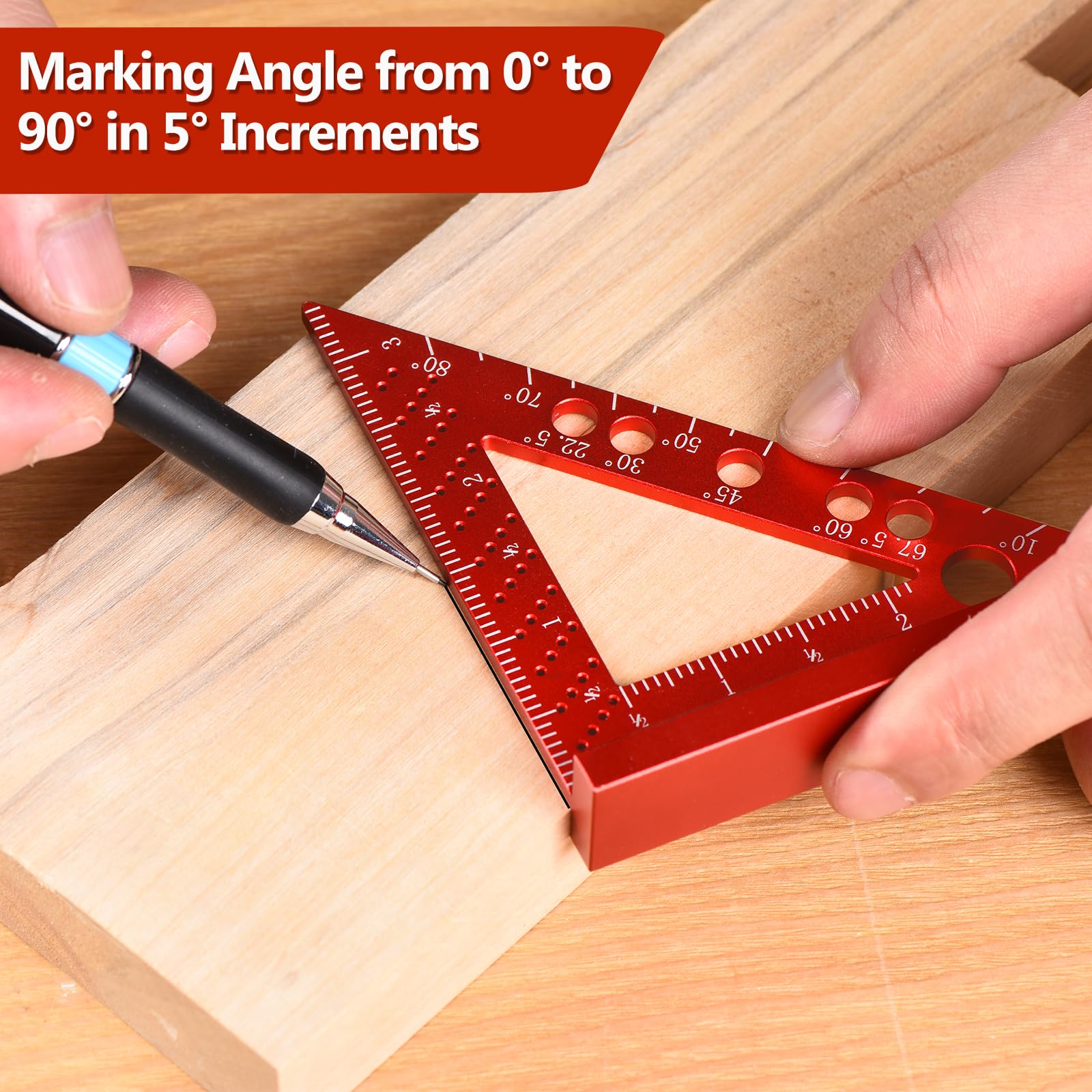 Small Square Tool with 0.7mm Mechanical Pencil Fixed Miter Angle Pin 90 Degree Mini Carpenter Square Precision Woodworking Machinist Measuring Square for Marking Gauge Furniture and Cabinet Making