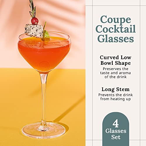 Nick and Nora Coupe Glasses β Martini Cocktail Glasses Set of 4 (5.7 oz) β Elegant Manhattan Glasses for Hosting Parties β Hand-Blown Lead-Free Crystal Cups