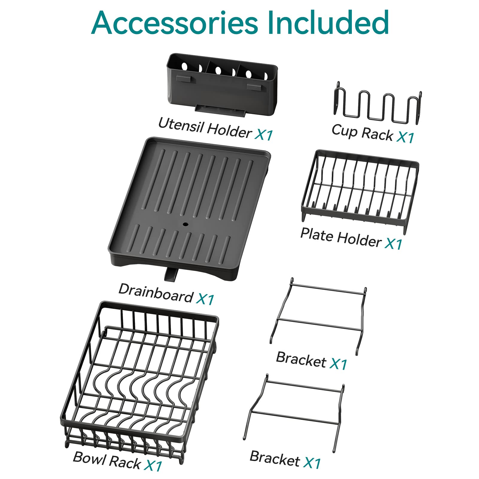 PXRACK Dish Drying Rack, Dish Racks for Kitchen Counter, Rrustproof Large 2 Tier Dish Drying Rack, Space-Saving Dish Drainers for Plate Utensil Cup Dish Drying Rack with Drainboard