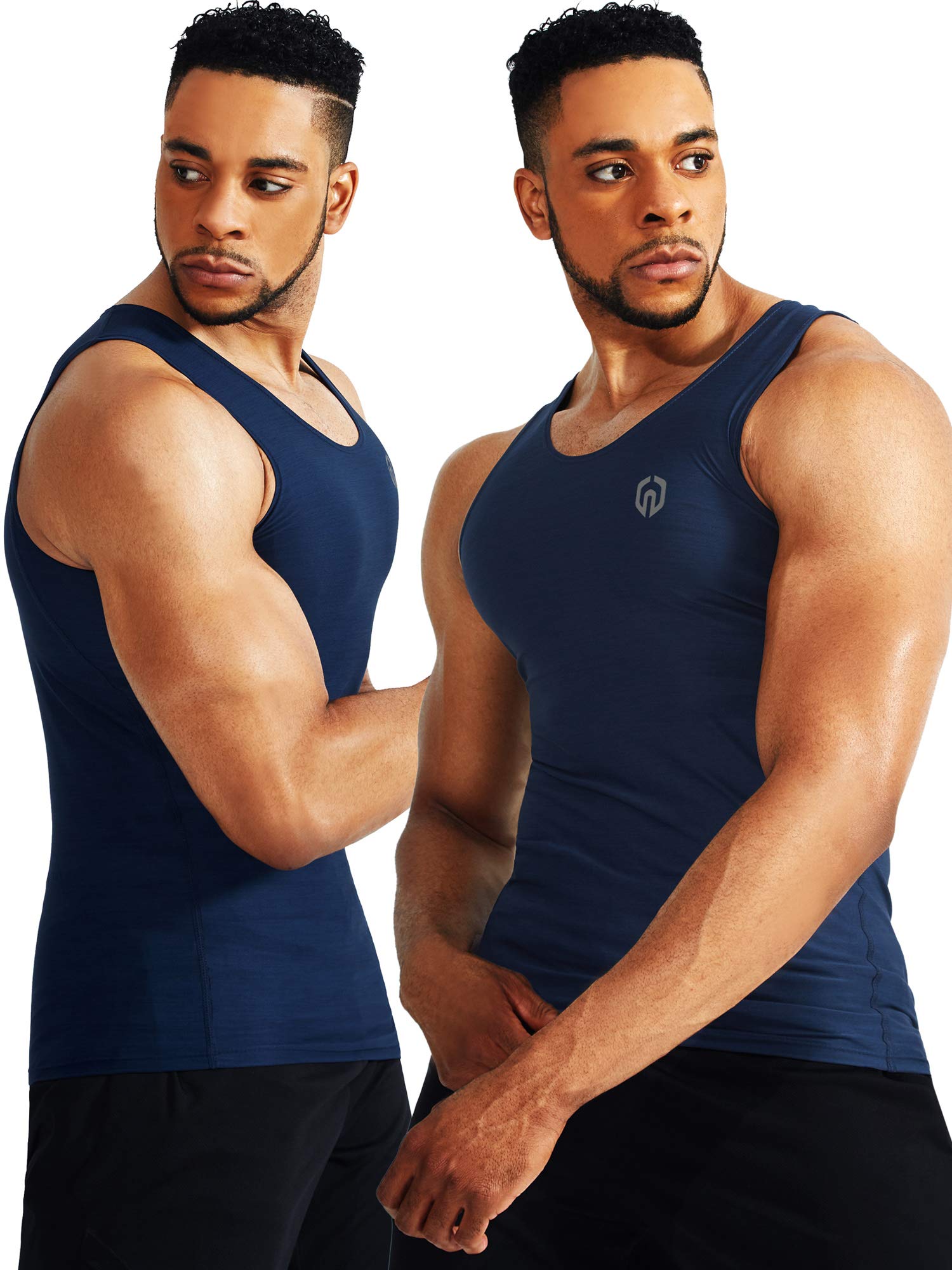 NELEUS Men's 3 Pack Compression Tank Top Tight Muscle Shirts,5074,Black (Grey)/Slate Gray/Navy,US L,EU XL