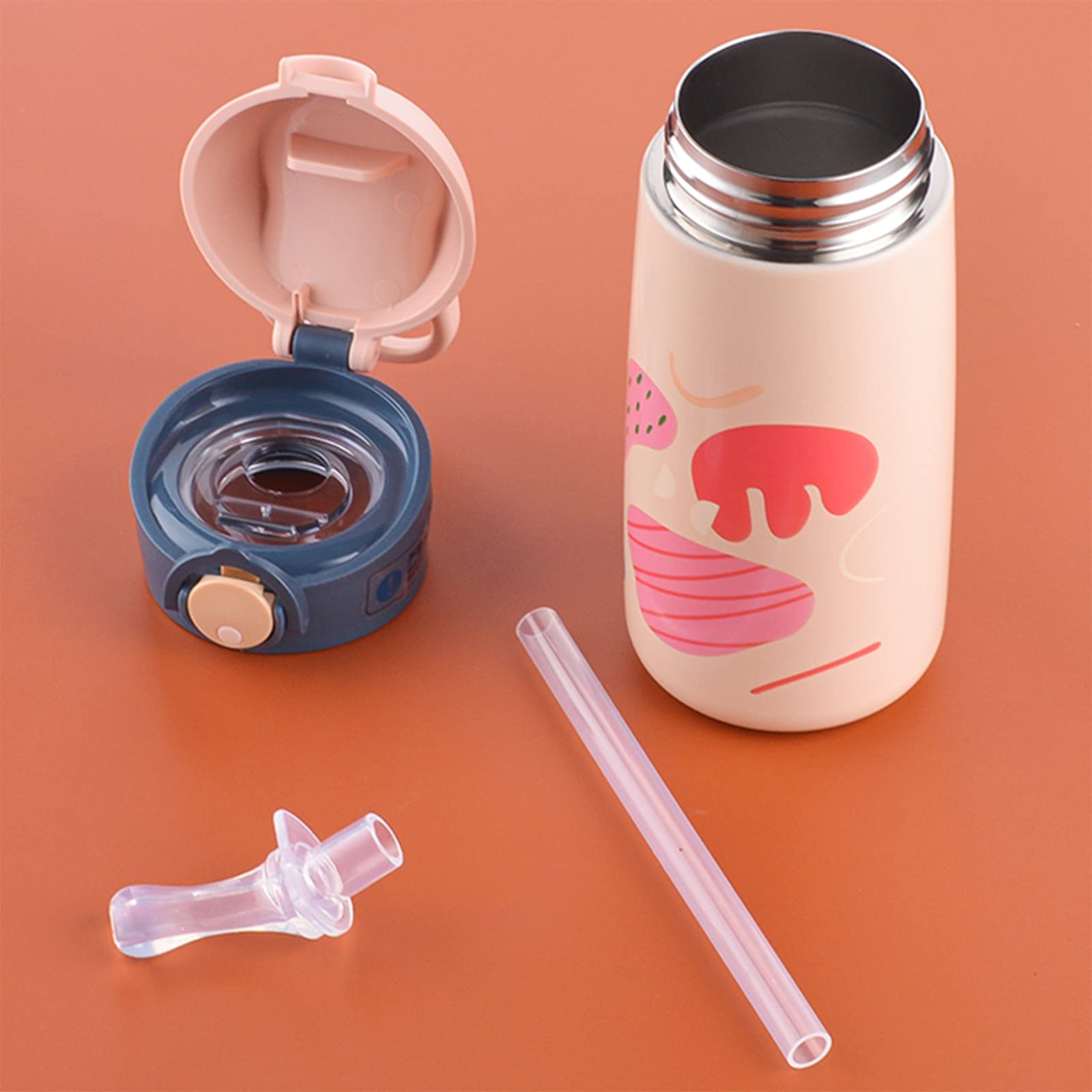 WPOOS Kids Water Bottle with Straw Flip-Top 15oz, BPA Free Tritan Reusable Plastic Water Bottles for School with Easy Carry Handle, Wide Mouth