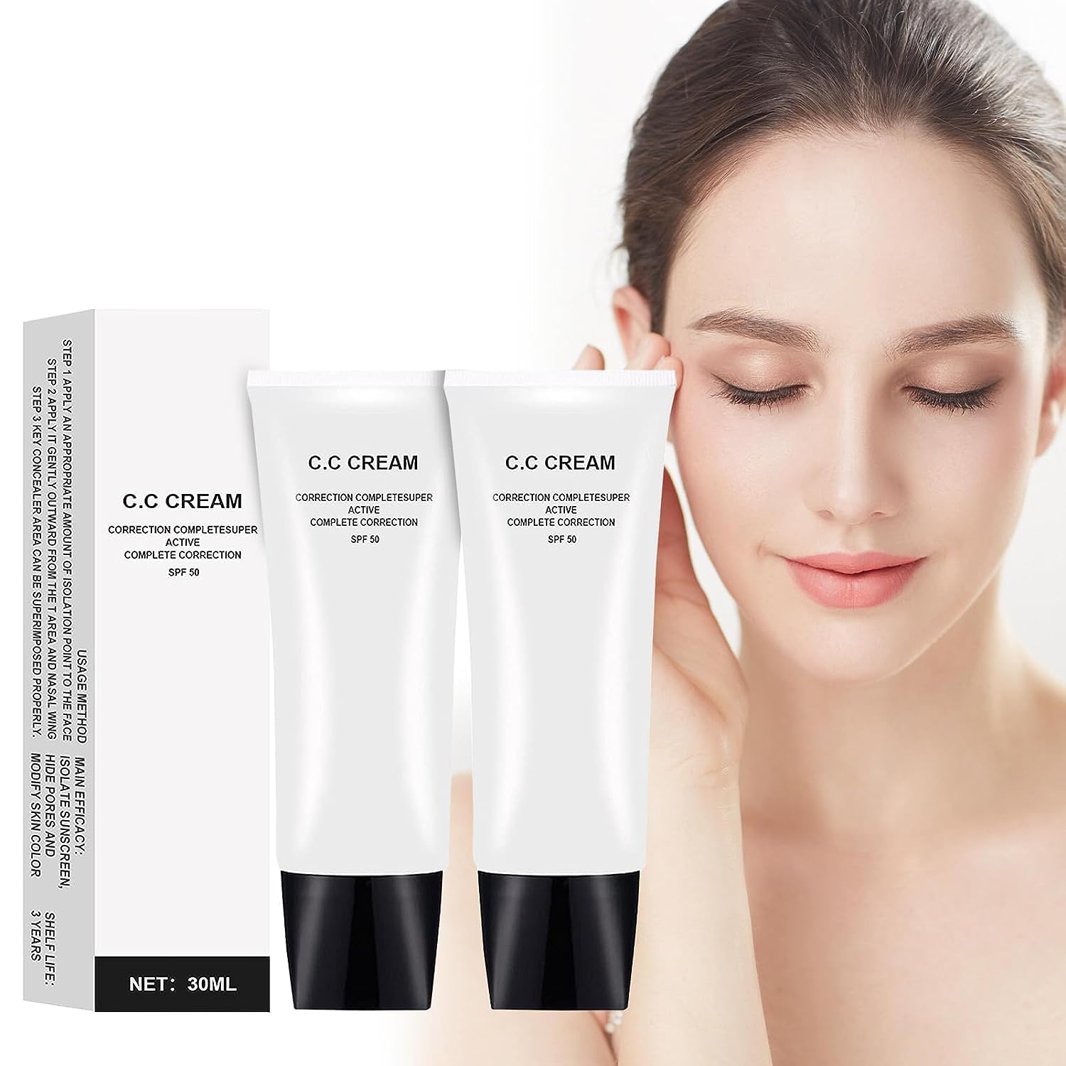 Perebella Cc Cream Skin Tone Adjusting, Skin Tone Adjusting CC Cream Color Correcting SPF 50, Colour Correcting Self Adjusting for Mature Skin 2 Pcs