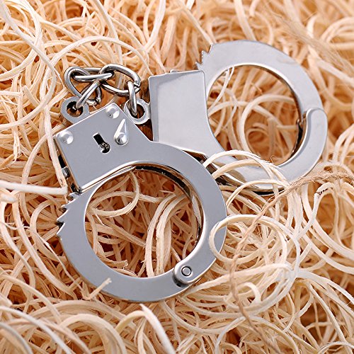 Warmtree 2 Pcs Mini Handcuffs Metal Keychain Keyring, Silver
