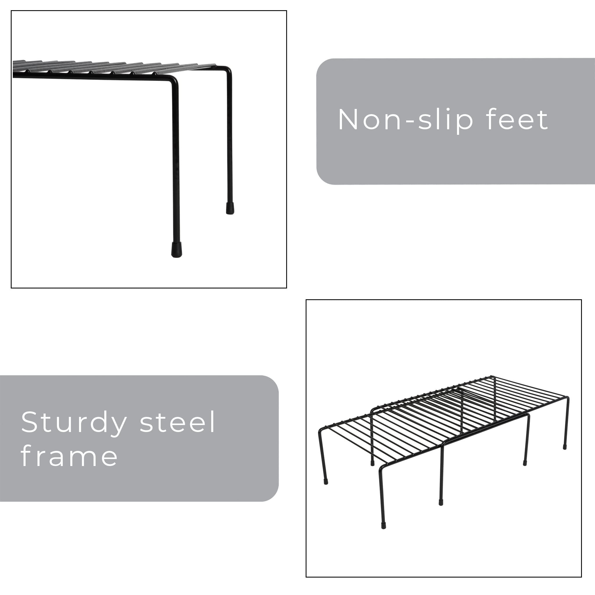 Smart Design Extendable Storage Shelf β Lengthen from 16 to 32.5 in., Black β Sturdy Steel Pantry Organizer with Rust-Resistant Finish and Non-Slip Feet for Easy Home Organization and Storage