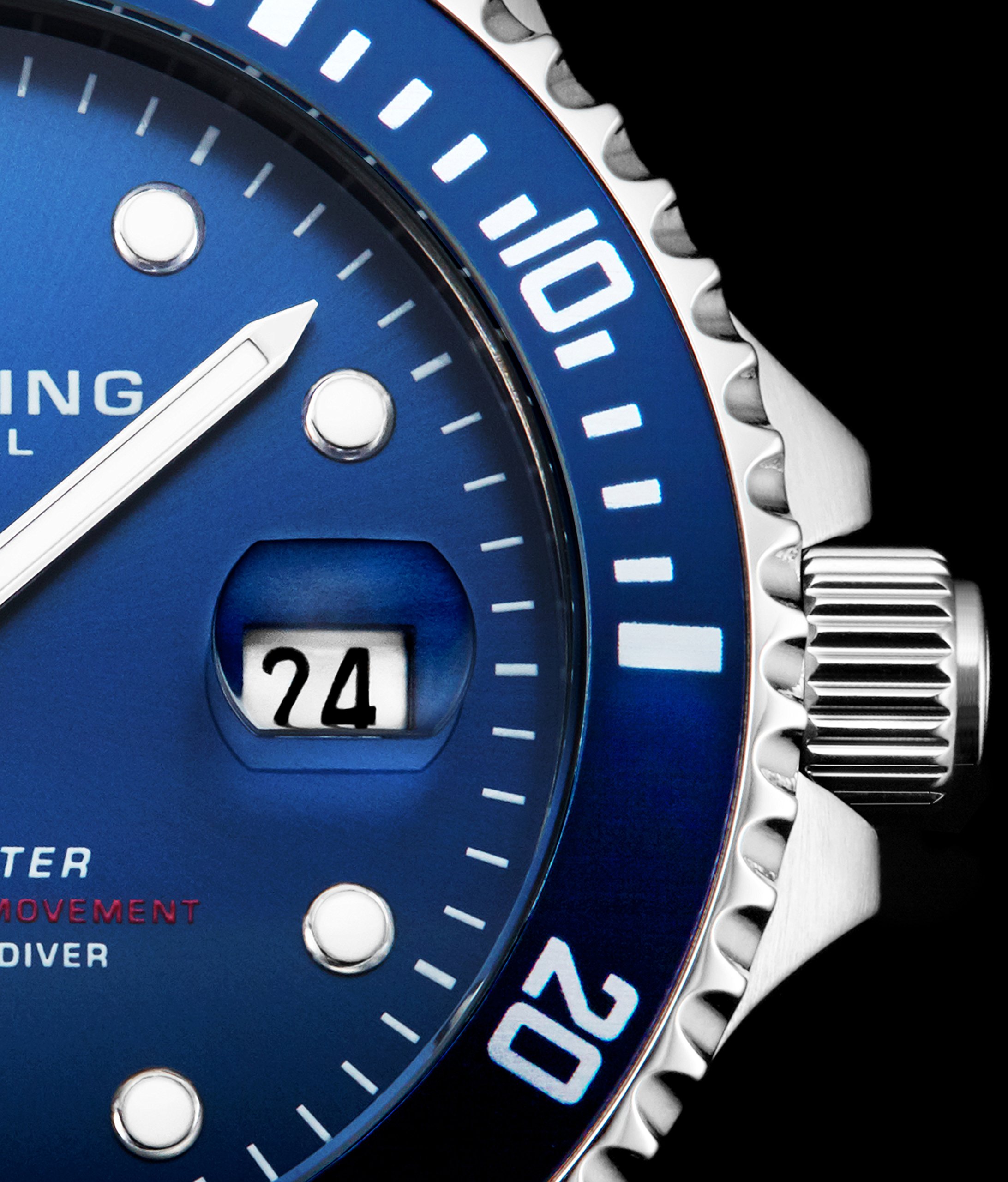 Mens Automatic Stainless Steel Professional DEPTHMASTER Dive Watch, 200 Meters Water Resistant, Brushed and Beveled Bracelet with Divers Safety Clasp and Screw Down Crown (Blue)