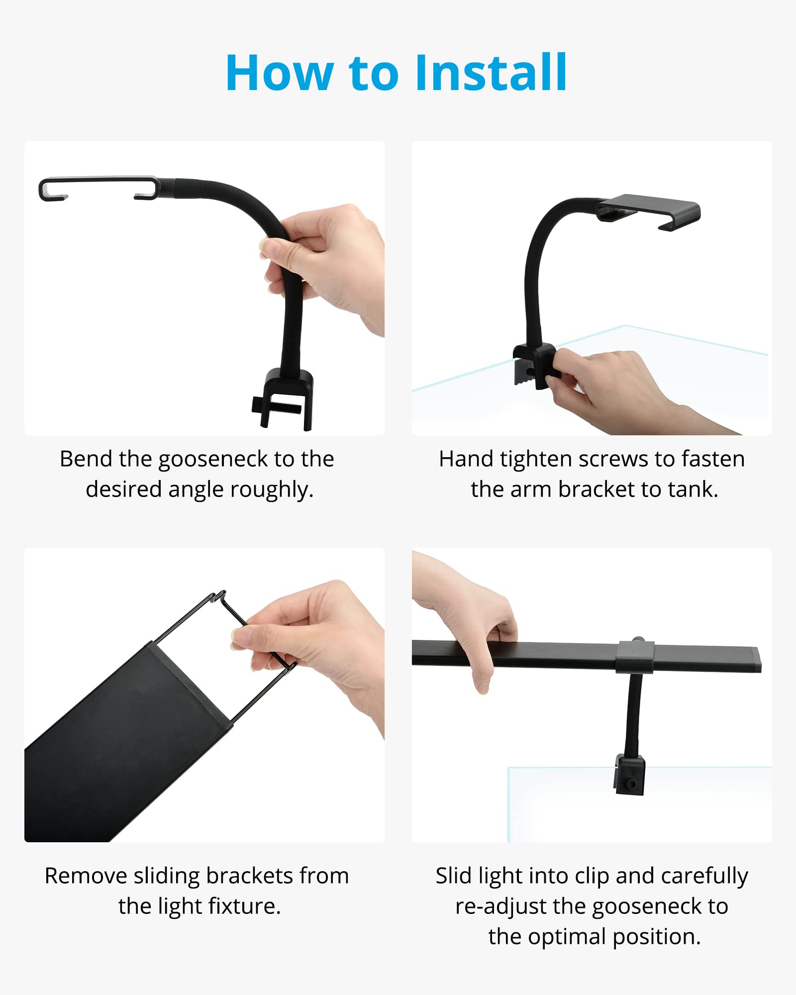 NICREW AquaLux Tank Mount, Adjustable Black Gooseneck Arm Bracket, 2 Pack (Only for NICREW AquaLux Plant LED)