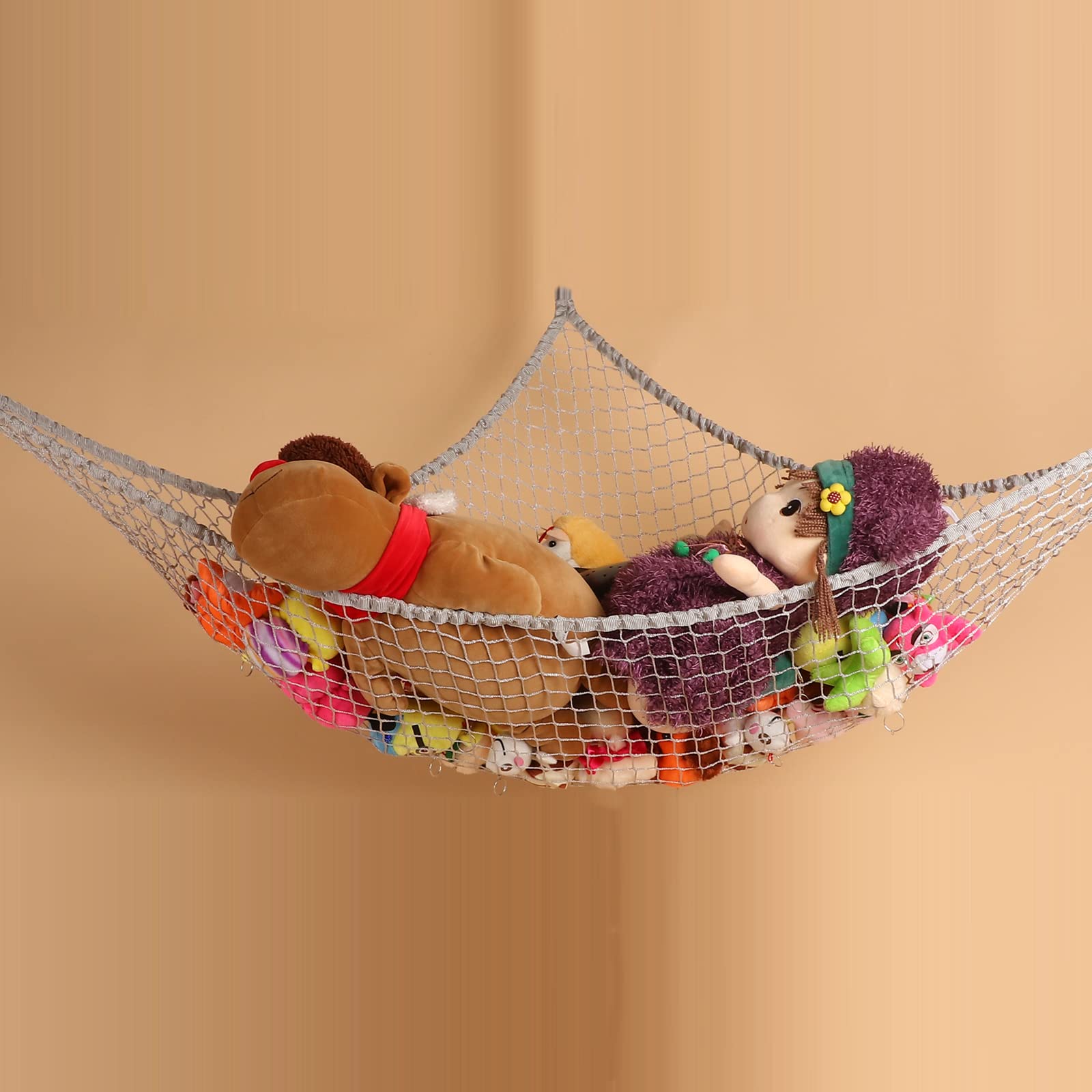 Net for Stuffed Animals, Meirenda Stuffed Animal Hammock or Net Jumbo Stuffed Toy Net Storage Organizer Kids Sling Corner Wall Mesh Toy Hammock for Stuffed Animals (Gray, 70 inch)