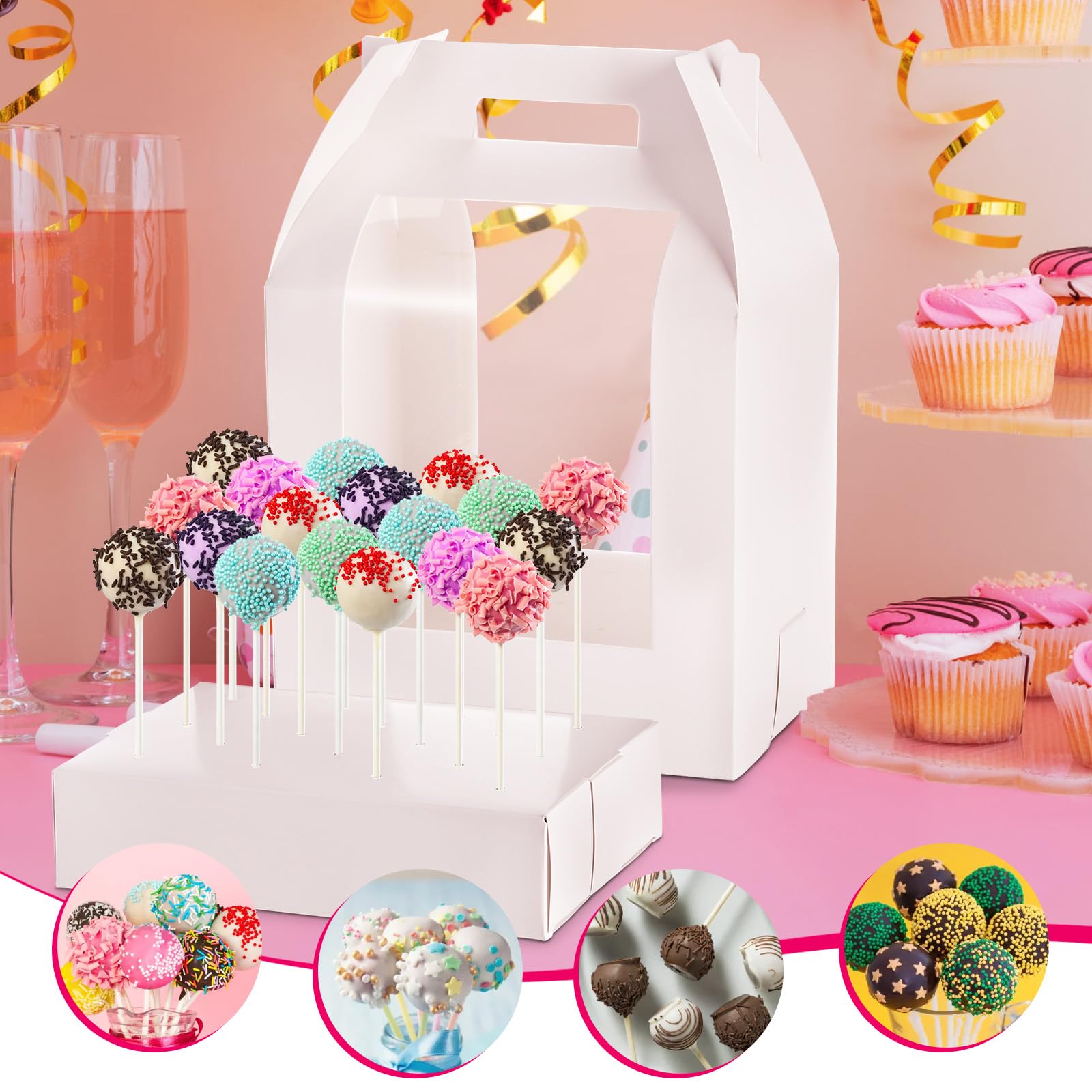 Nicunom 12 Pack Cake Pop Holder Boxes, 18 Holes Cake Pop Packaging Boxes Portable Lollipop Display Stand for Wedding Baby Shower Birthday Party Halloween