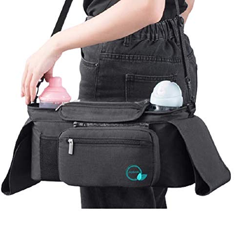 mcyiqihai Jay&JOK Stroller Organizer Bag with Cup Holders, Wipe Dispenser, Detachable Bag, Mirror for Moms. Waterproof Changing Pad, Non-Slip & Shoulder Strap Fit All Baby and Pet Stroller