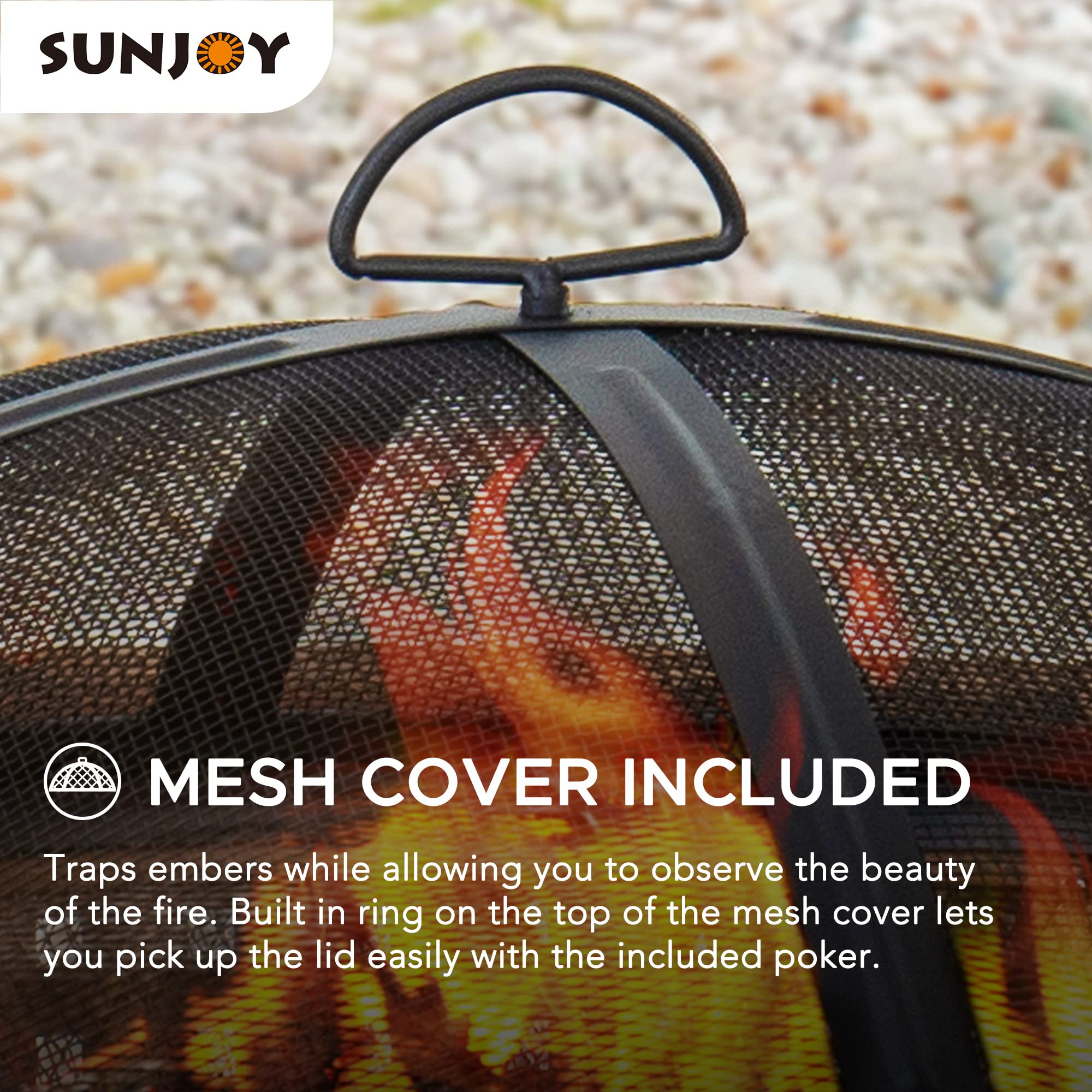 Sunjoy Fire Pit 30 in. Outdoor Wood-Burning Fire Pit, Patio Woven Round Steel Firepit Large Fire Pits for Outside with Spark Screen and Poker