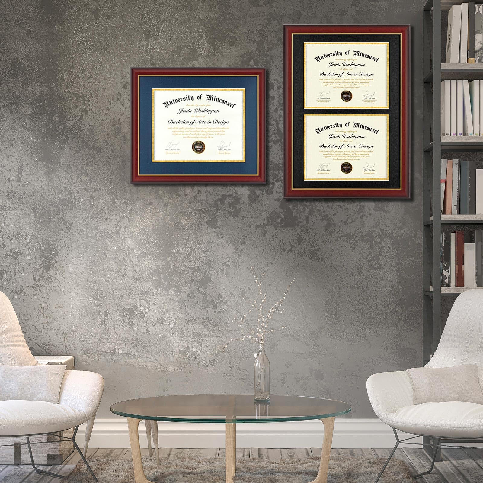 Minesaxel 15x18 Diploma Frames with 11x14 Blue Mat Display Documents 11 x 14 or 15 x 18 without Mat, 14x11 Cherry Red Frame for Wall Mounting
