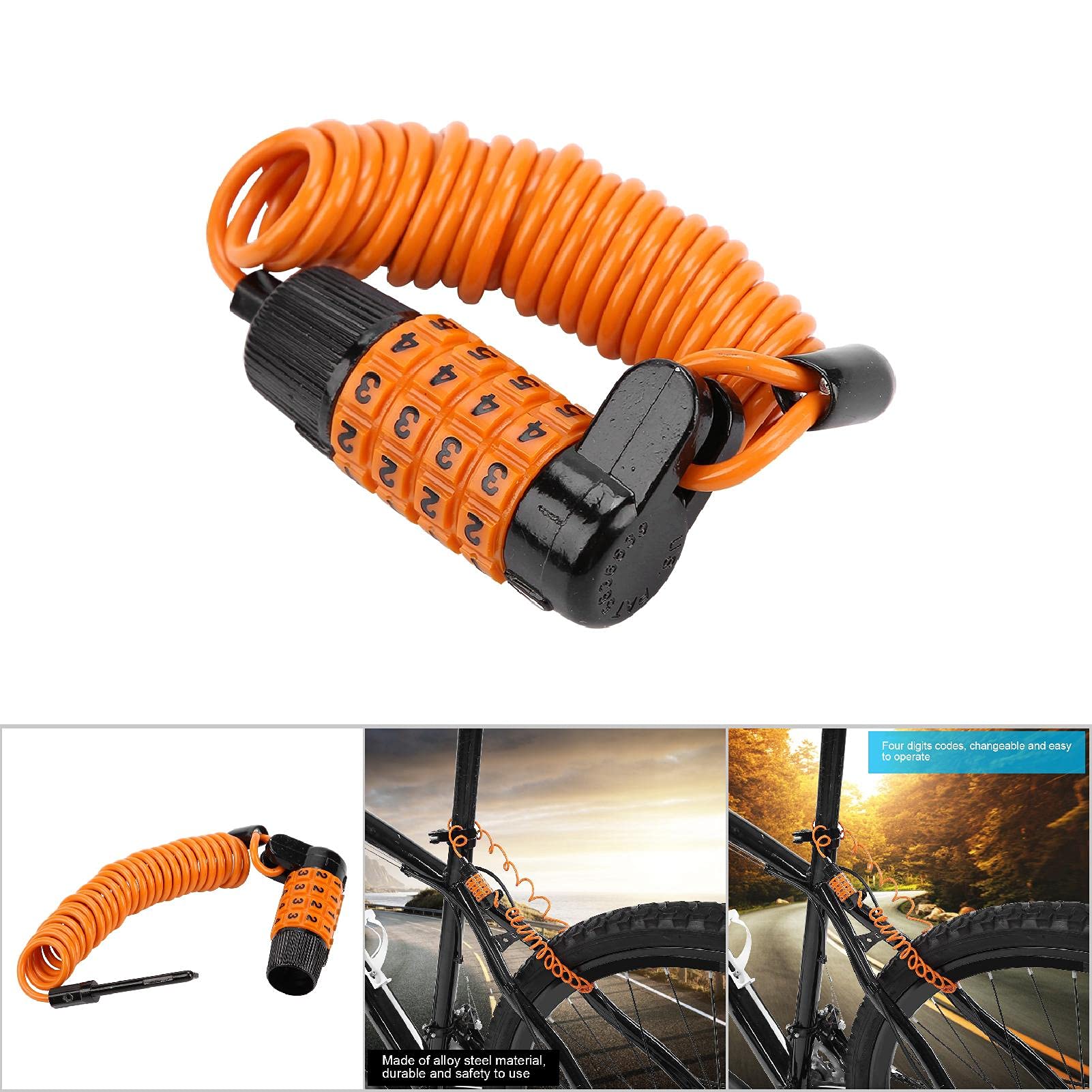 Shanrya Alloy Steel Practical Bicycle Lock Lock for Mainstream Bike Bike Road Bikes Suitcase.(Orange)