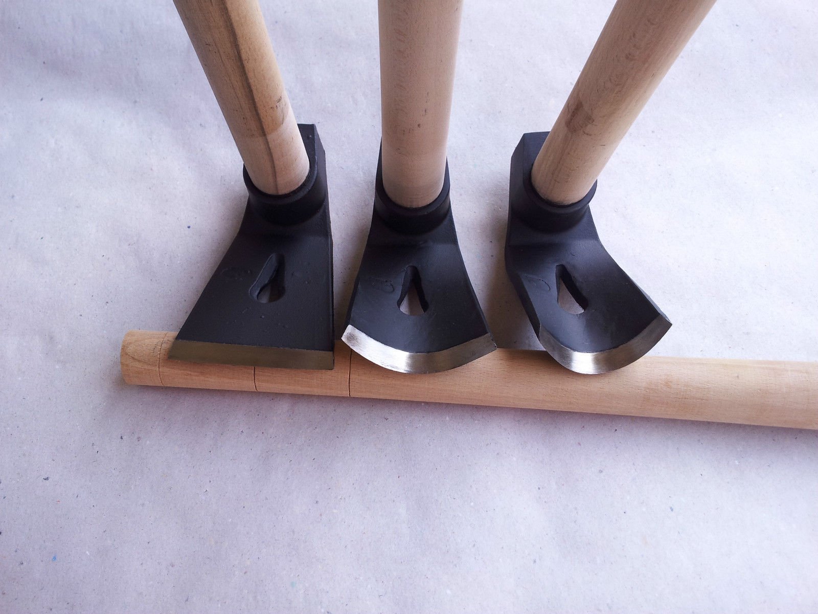 Set of Three Wood Carving Bowl Adze Tools - Straight - Big - Small Curved Adze