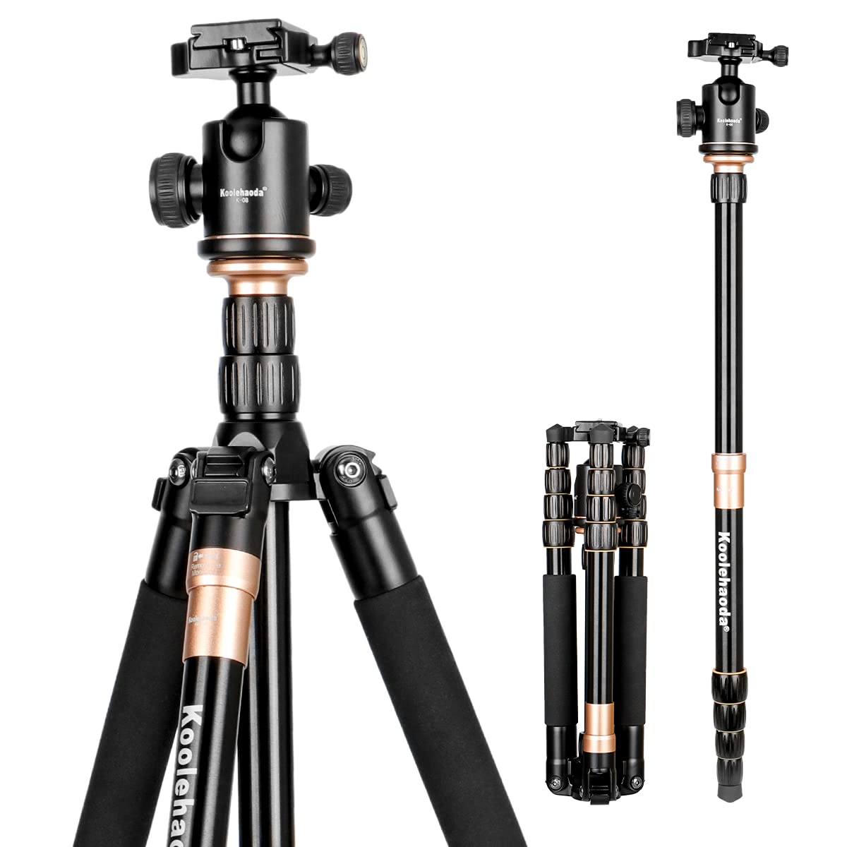Koolehaoda 61.5" Portable Camera Tripod Compact Aluminium Tripod Monopod with 360 Degree Ball Head for SLR Camera, Max Load 15kg