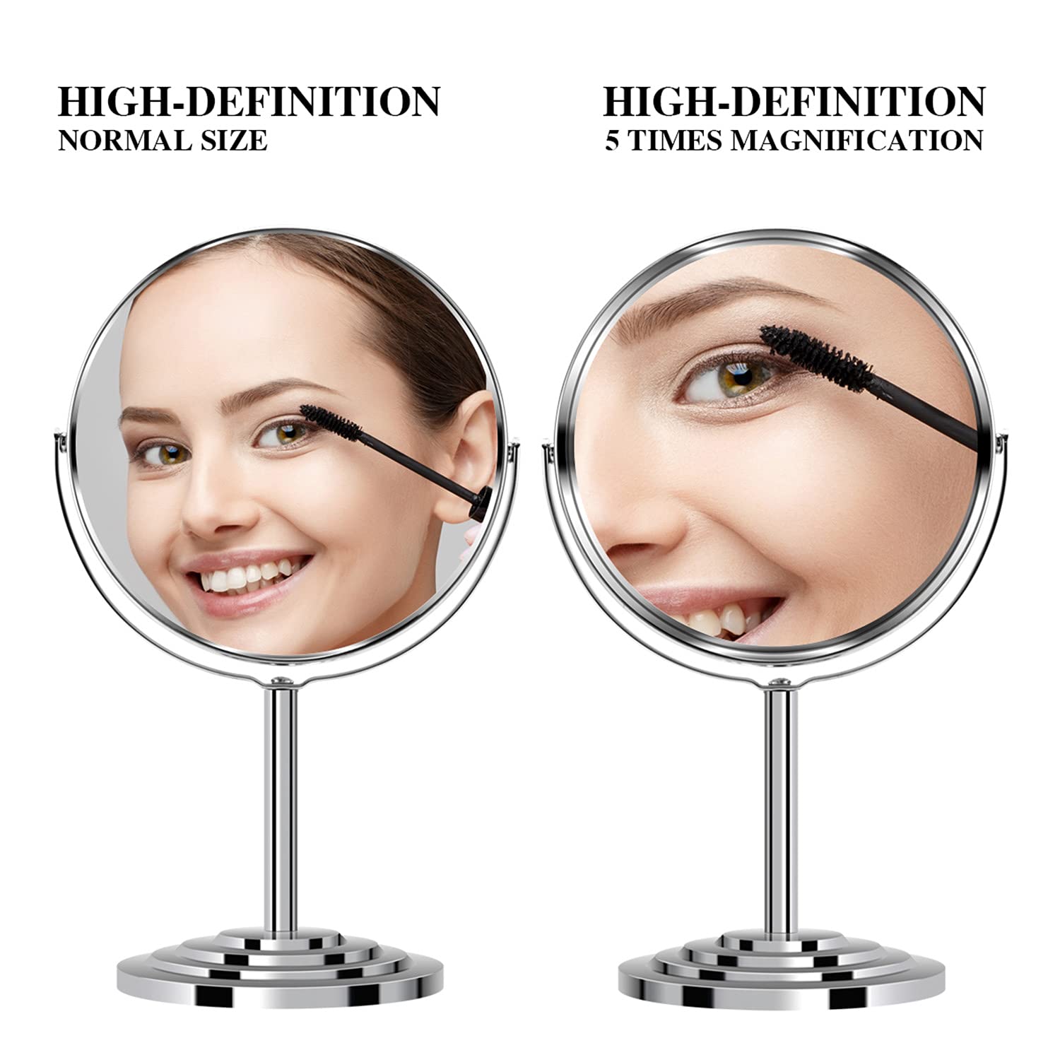 NAYSAYE Round Tabletop Vanity Mirror - Double Sided Makeup Table Mirror Stand with 1X/4X Magnifying (7-inch)
