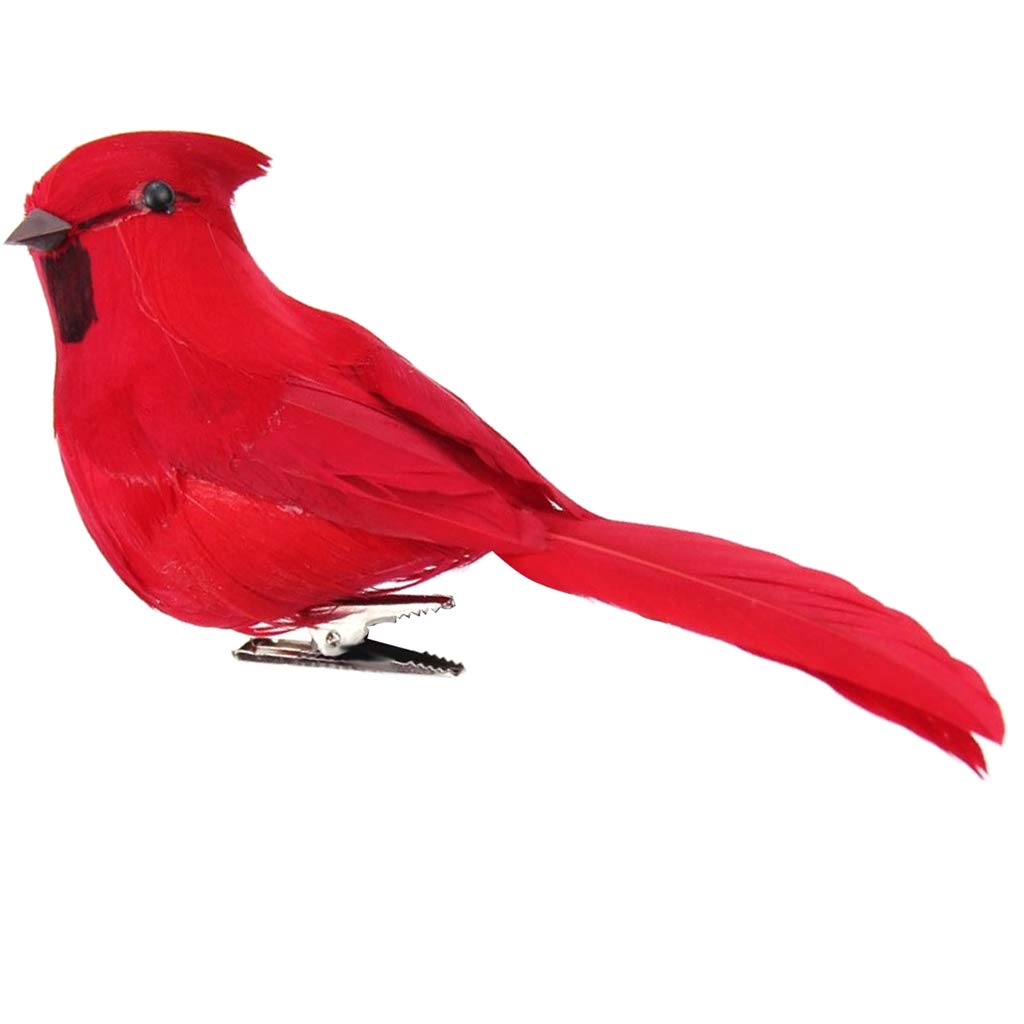 LOVIVER Lifelike Artificial Feathered Foam Birds, DIY Parrot Crafts Ornament, Clip On Design for Home Garden Decoration - Red