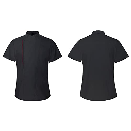 TopTie Women's Chef Coat With Contrast Piping Short Sleeve Chef Jacket