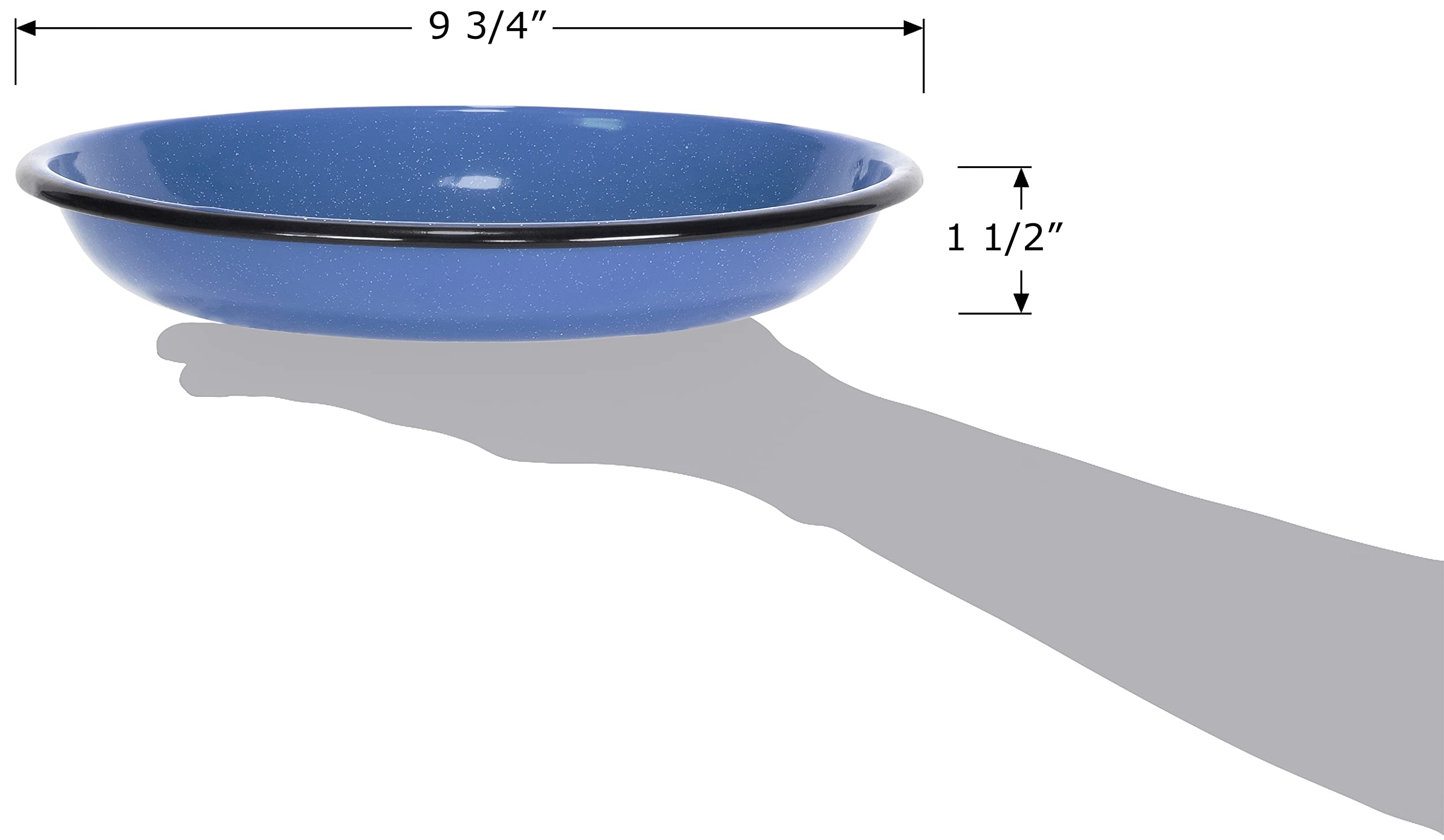 Red Co. Set of 4 Enamelware Metal 10” Round Camping Plates, White-Speckled Blue/Black Rim