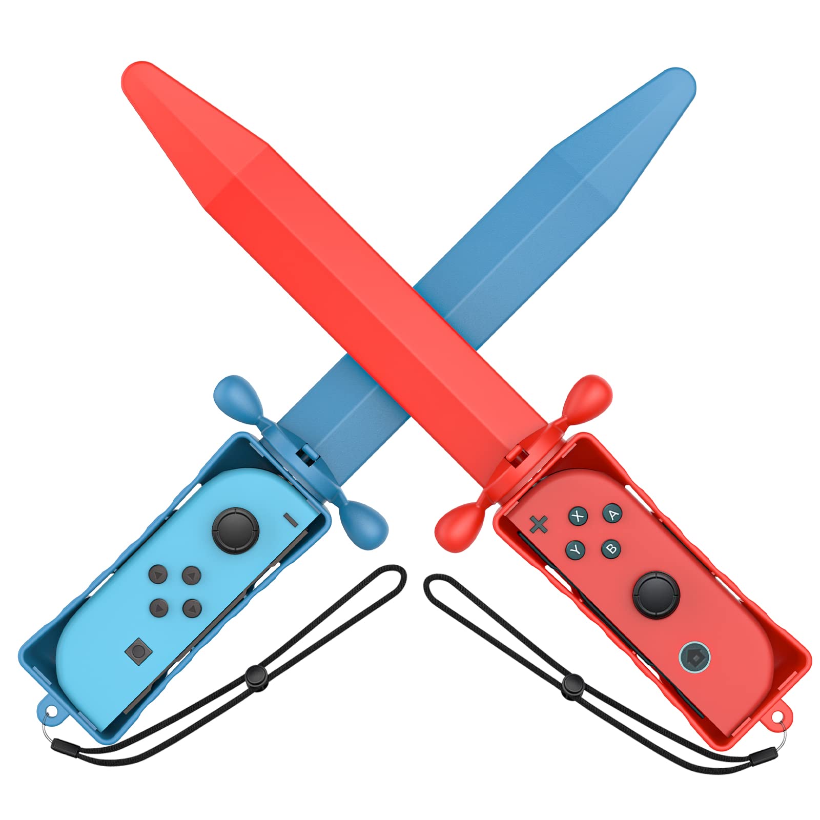 TiMOVO 2-Pack Sword Grip for Switch Sports: Chambara (swordplay)/The Legend of Zelda: Skyward Sword Game, Compatible with Nintendo Switch/Switch OLED 2021, with Adjustable Hand Wrist Strap, Red & Blue