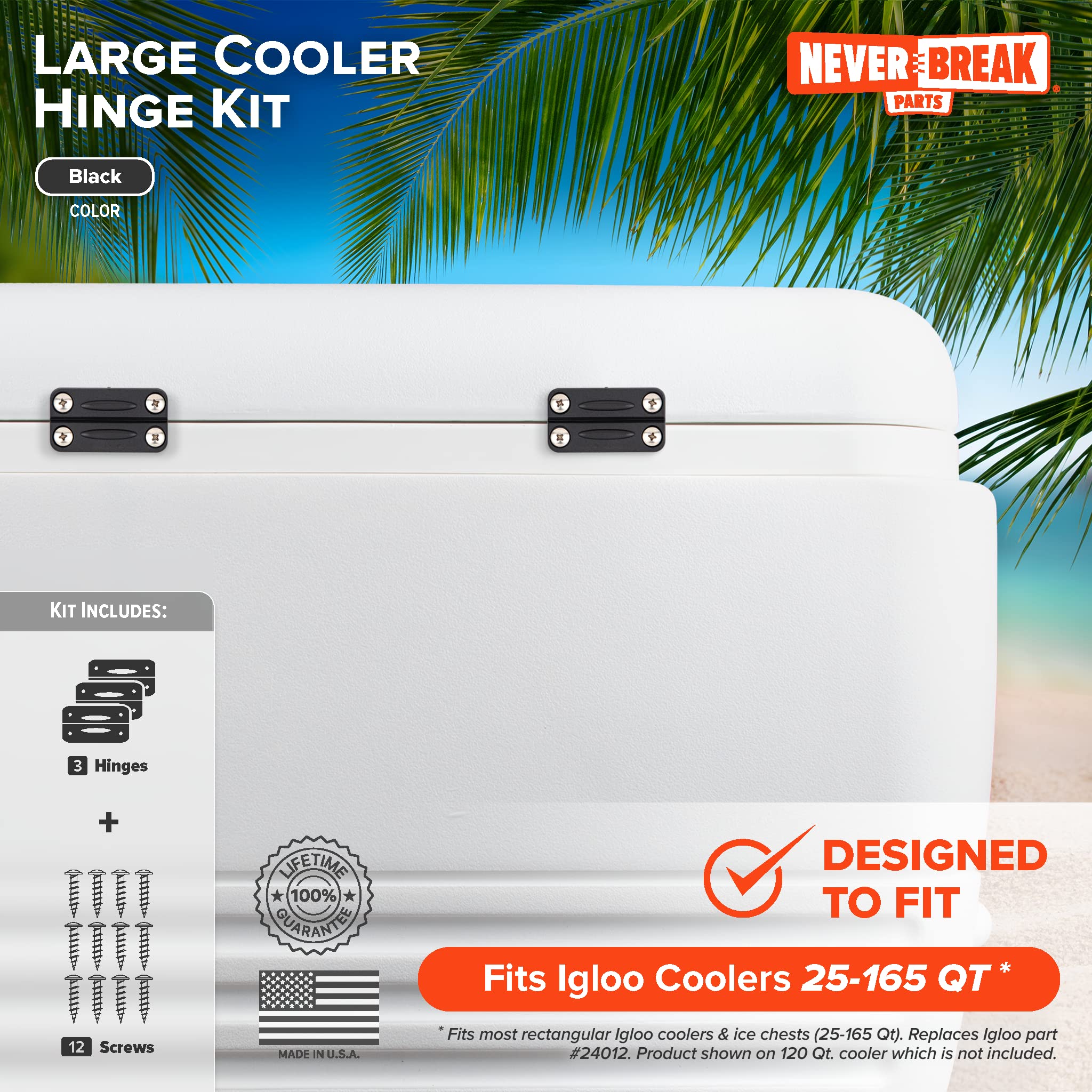 NeverBreak Parts - 3 Pack Black Igloo Cooler Hinges Replacement with Screws | High Strength Igloo Cooler Replacement Parts | Igloo Parts kit for ice chests