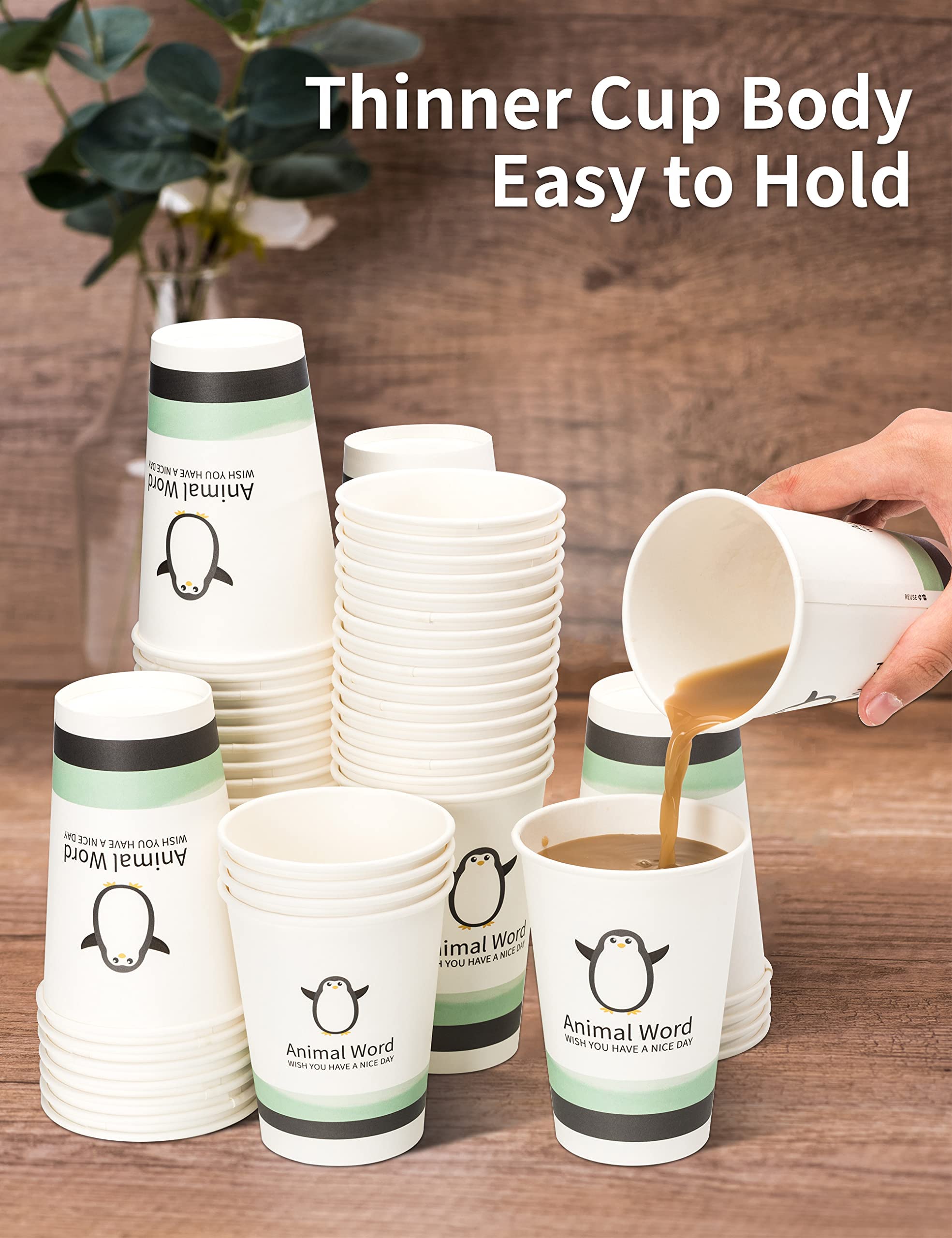 Paper Coffee Cups [12 Oz 100 Pack], Disposable Paper Cups with Design, Hot Cups, Improved 12 oz Cup Body (white)