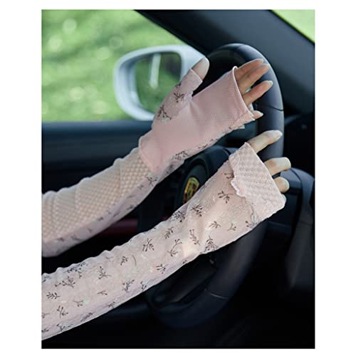 Summer Women's Driving Long Floral Lace Sleeve Gloves Thin Arm Guard Sleeve Arm Sleeve (Color : A, Size : 55 * 17cm)