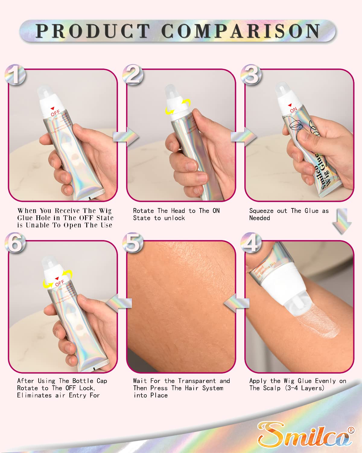Wig Glue for Front Lace Wig-Smilco 2.6 OZ Waterproof Lace Front Glue Invisible Bonding Strong Hold Lace Wig Glue for Poly and Lace Hairpiece, Wig, Toupee Systems, Lace Glue Hair Replacement Adhesive