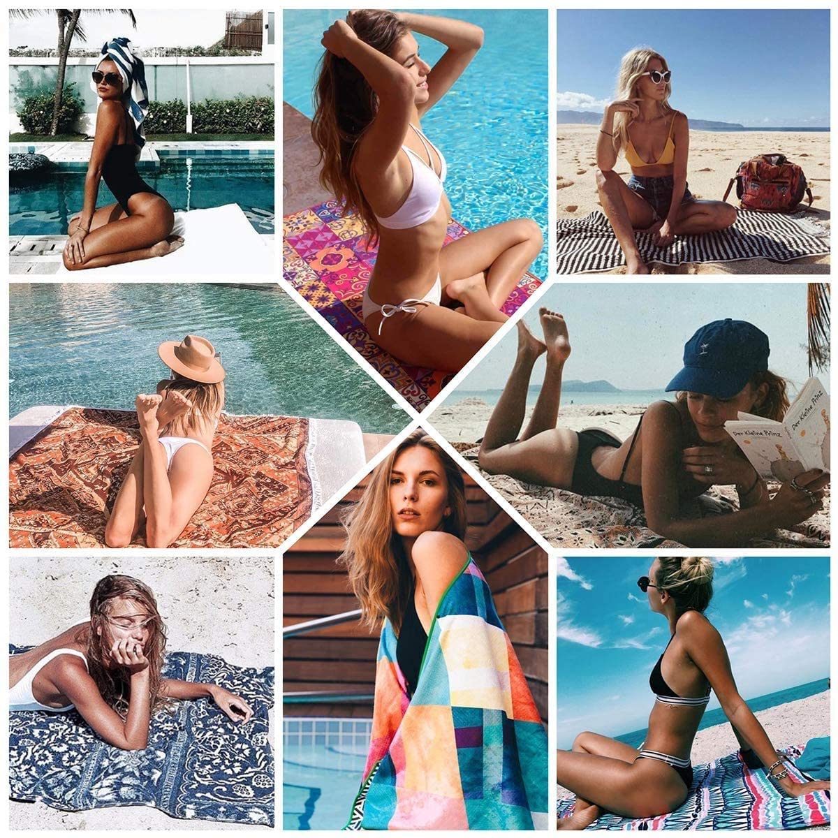 Sand Free Microfiber Beach Towels Adult – Quick Fast Dry Beach Oversized Accessories Travel Swim Pool Camping Essentials Lightweight Compact Packable Sandless Resistant Must Haves Items Gifts Family