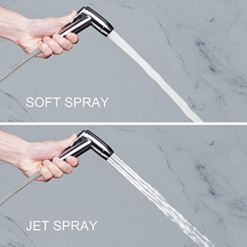 Sink Faucet Hose Sprayer Attachment, Handheld Bidet Toilet Sprayer, 8 Adapters, Dual Function Faucet Sprayer Rinser, Bathroom Shower Head, Baby Cloth Diaper for Feminine Hygiene, Bathing Pets, Chrome