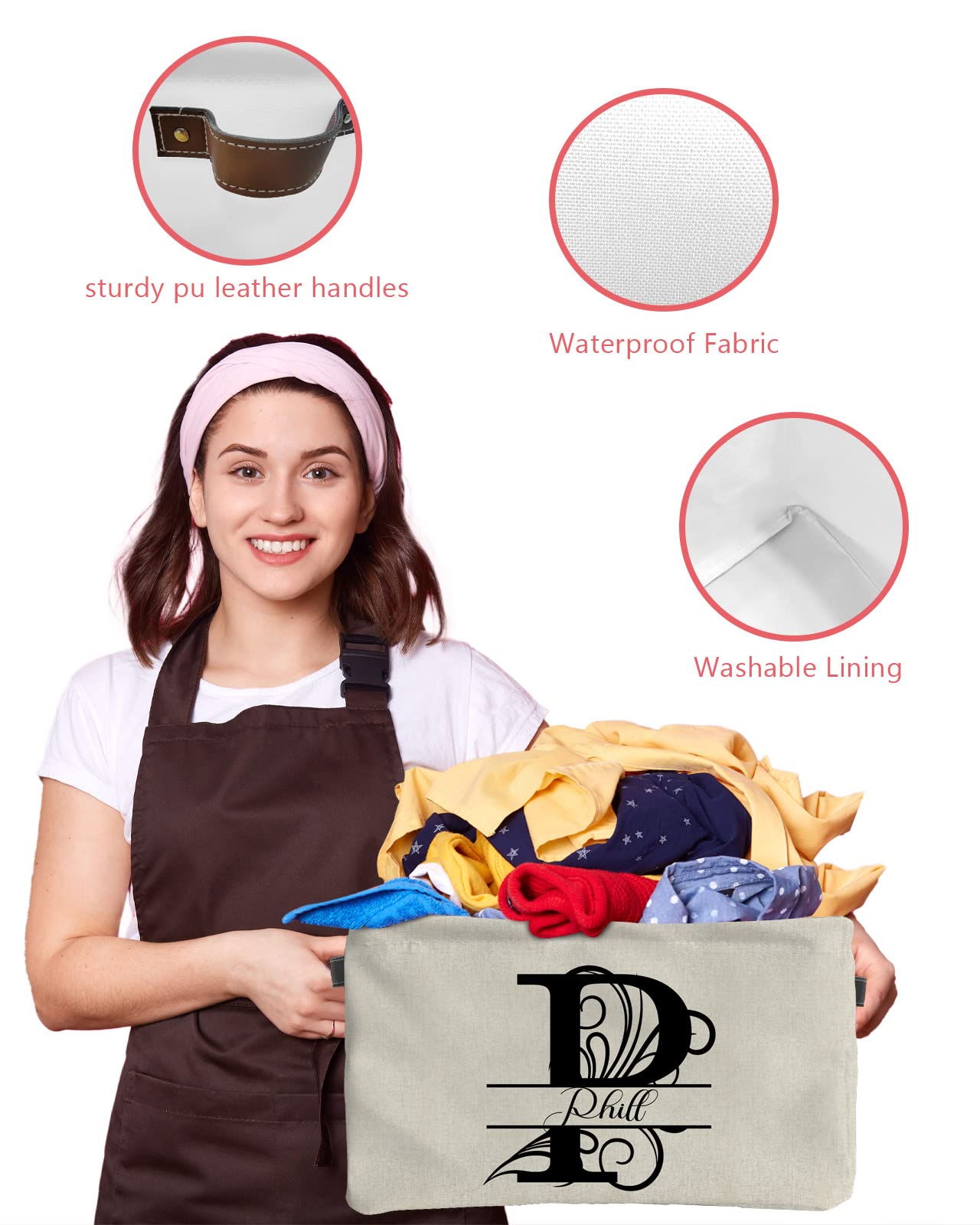 Personalized Gift for Women/Men, Customs Basket with Name Storage Bins for Organizing Shelves, Letter P Collapsible Custom Storage Boxes with Handle, Monogram Words Customized Closet Organizers