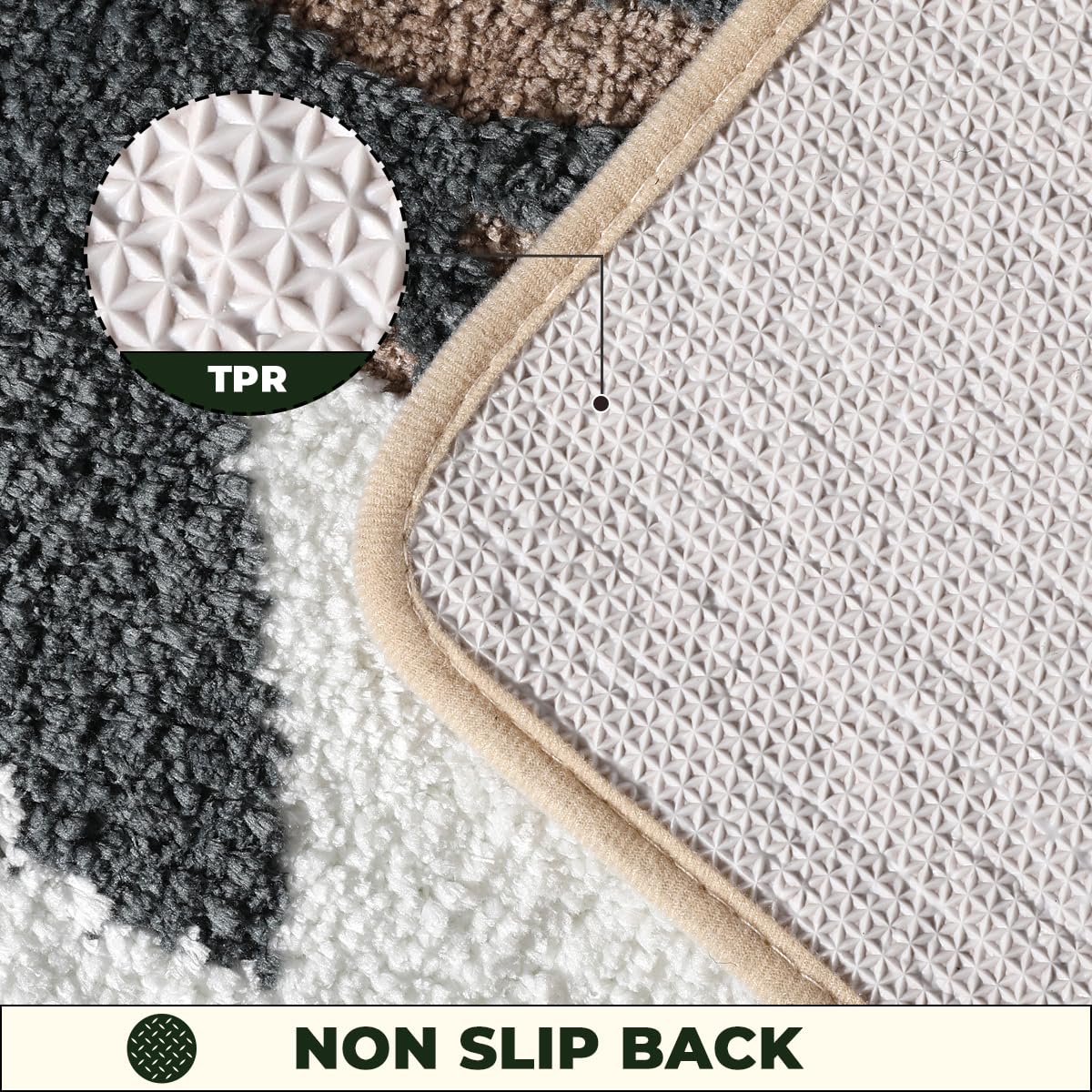 Loismood Bath Mat, Plants, Rectangular, 24'x16', Brown Bamboo, High Pile, TPR Back, Absorbent, Non Slip, Washable, Bathroom, Bedroom, Hallway