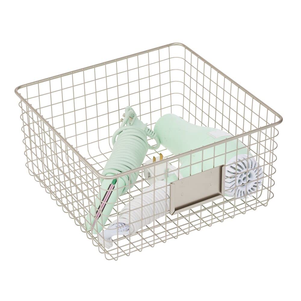 mDesign Farmhouse Decor Metal Wire Bathroom Organizer Storage Bin Basket - for Cabinets, Shelves, Countertops, Bedroom, Kitchen, Laundry Room, Closet, Garage, 4 Pack - Satin