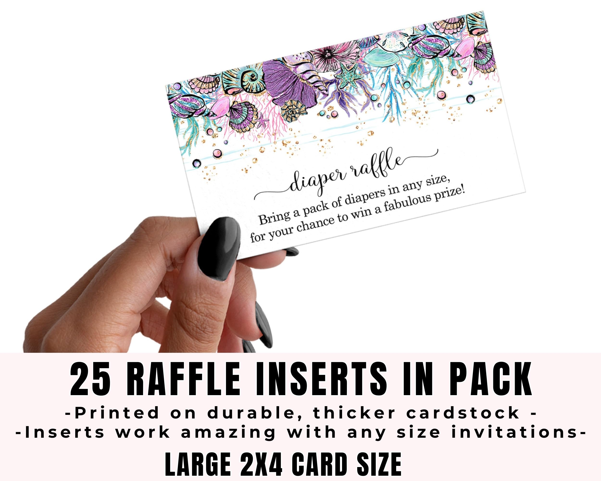Mermaid Diaper Raffle Tickets, Girls Baby Shower Games for Prizes, Baby Shower Diaper Raffle Invitation Insert Cards, 25 Pack