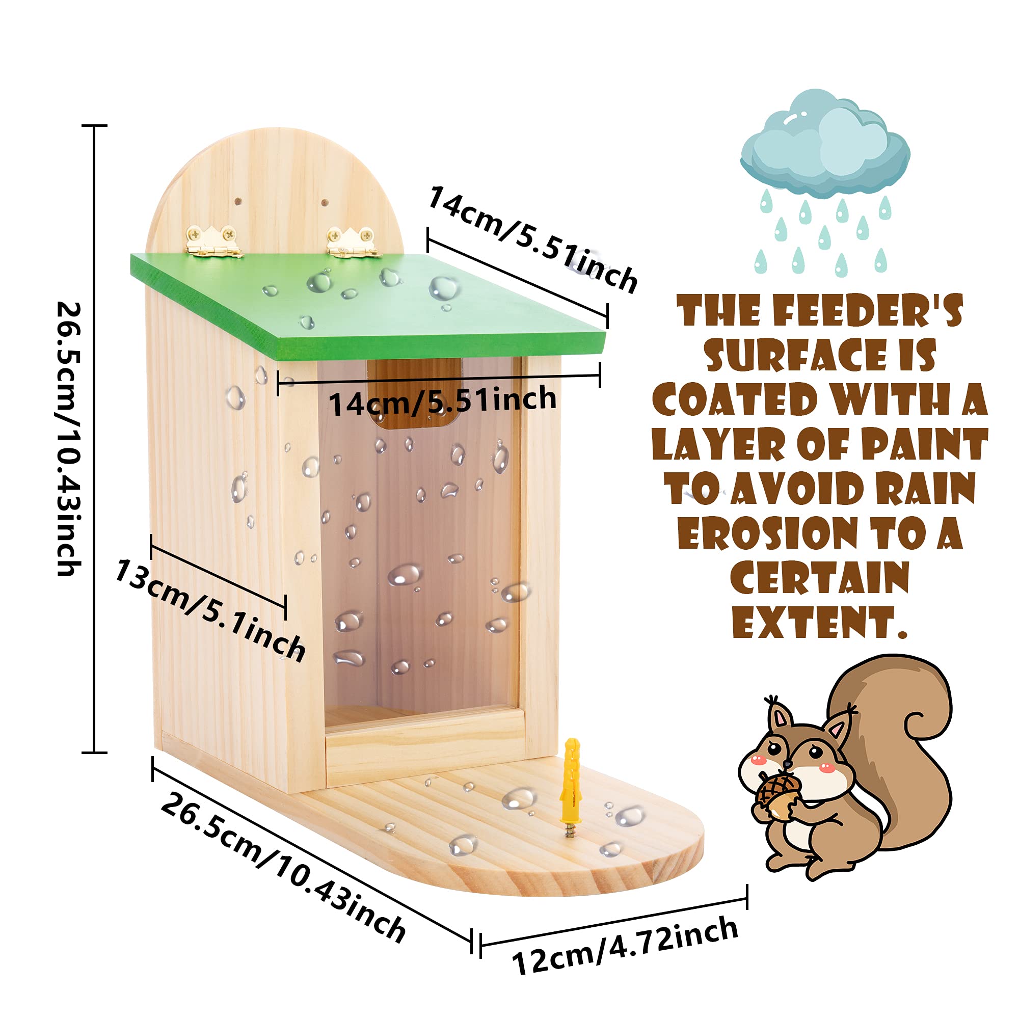 Wehhbtye Squirrel Feeder Box-Wood Handcrafted Chipmunk Picnic Table Feeder Bench Feeders,Pine House with Screws for Squirrel Feeding Station Hanging Outside Garden Yard(Assembly Hardware Included)