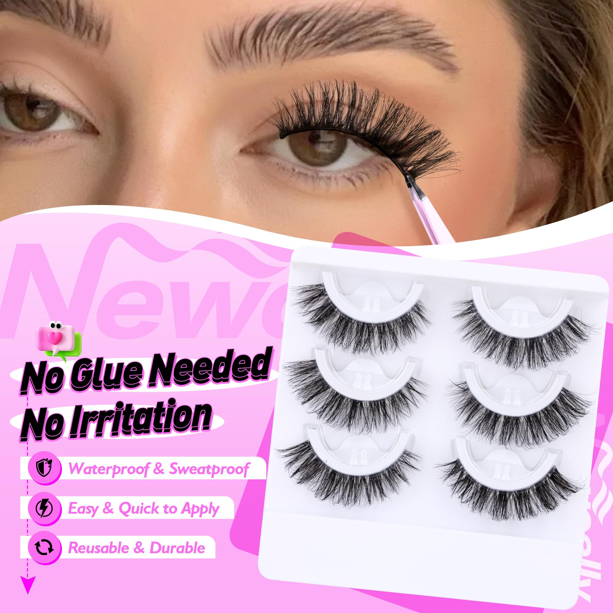 Newcally False Eyelashes 20MM Dramatic Faux Mink Lashes Pack Wispy Long Fake Eyelashes Thick Volume Fluffy Strip Eye Lashes 12 Pairs Multipack