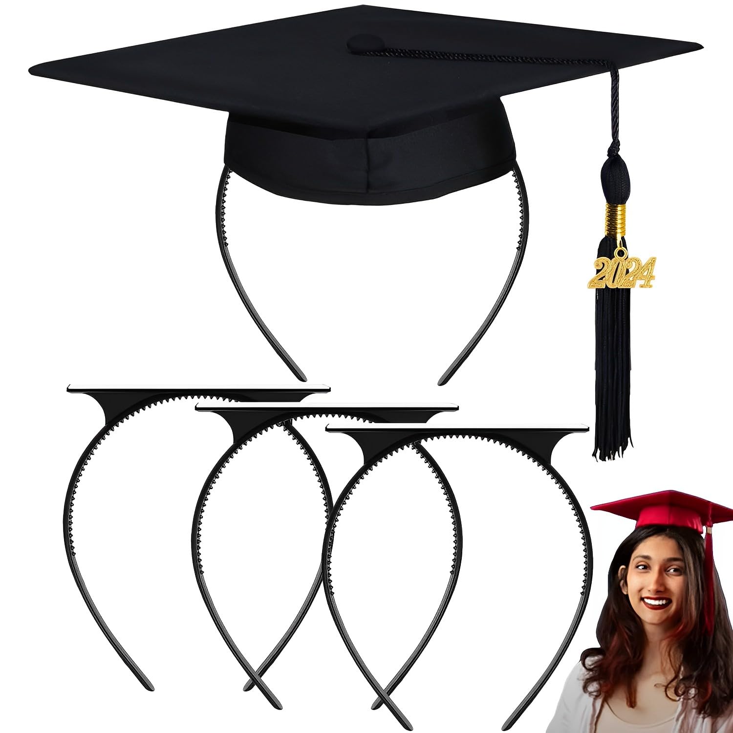 XIDIAK Graduation Cap Headband, 4 Pack Cap Inserts to Secure Your Hairstyle, Upgrade for Inside Grad Hat (Not Including the Hat)