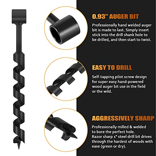 Yoursme 1β x 12β Scotch Eye Wood Auger Drill Bit - Hand Auger for Bushcraft Backpack and Camping - Addition Tool to Survival and Camping Gear Packs