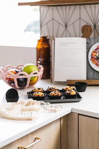 The Silicone Kitchen Reusable Silicone Baking Cups, Non-Toxic, BPA Free, Dishwasher Safe, Regular, Matte Black, 12 Pack