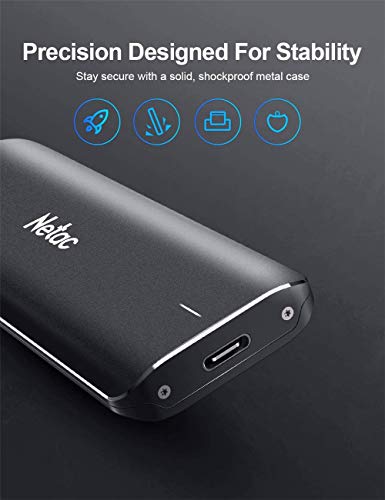Netac SSD External Drive, Portable SSD 250GB for Type C, Up to 980MB/s, NVME SSD PCIE, USB 3.2 Gen2 10Gbps External Solid State Drive