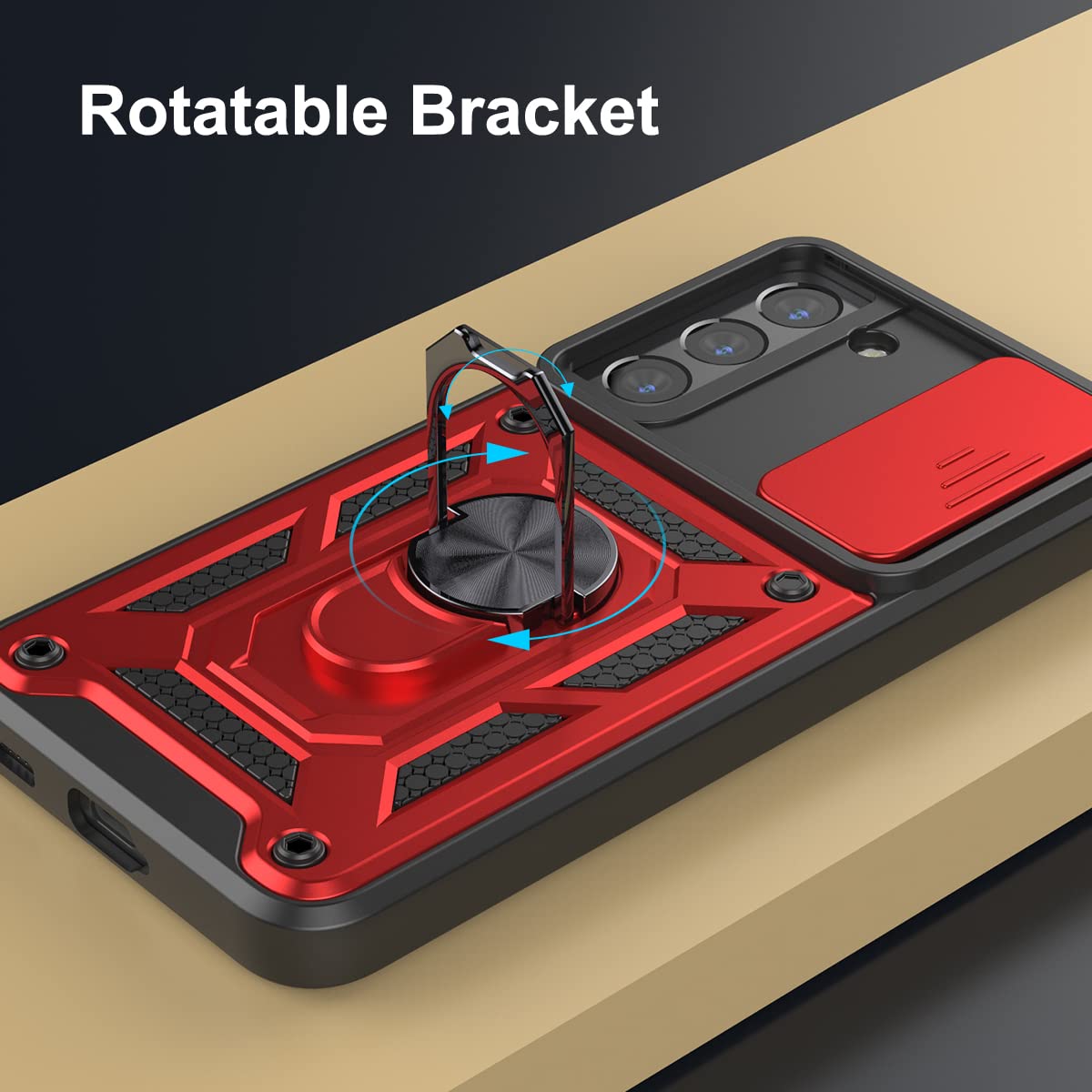 Paton Designed for Galaxy S22 Plus Case, Galaxy S22 Plus 5G Shockproof Case with Slide Camera Cover, Built-in 360° Rotate Ring Stand Magnetic Cover Case for Samsung Galaxy S22 Plus (Red)