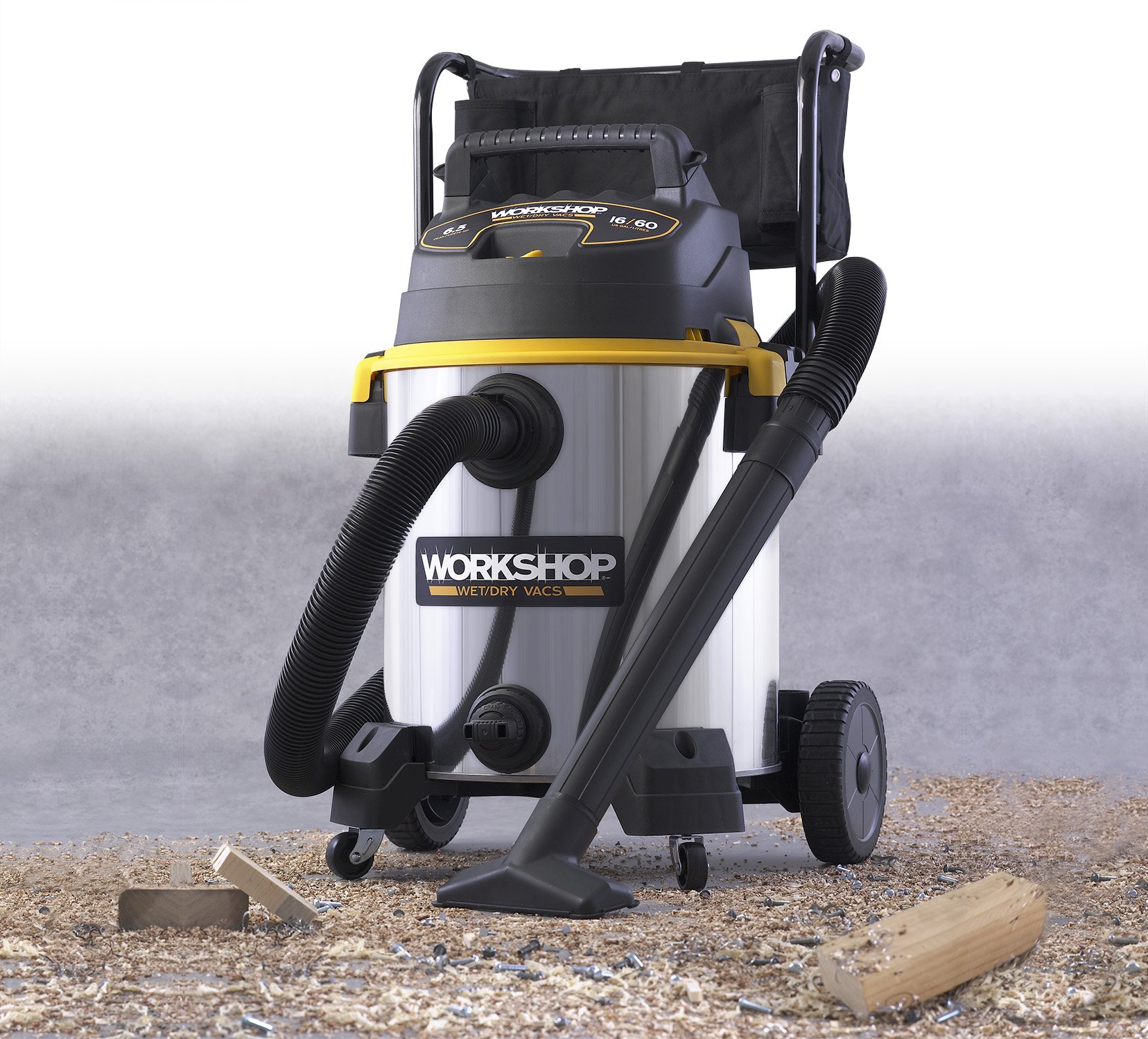 WORKSHOP Wet/Dry Vacs WS1600SS Stainless Steel 6.5-Peak Wet Dry Vacuum Cleaner, 16 Gallon w/ attachment and hose