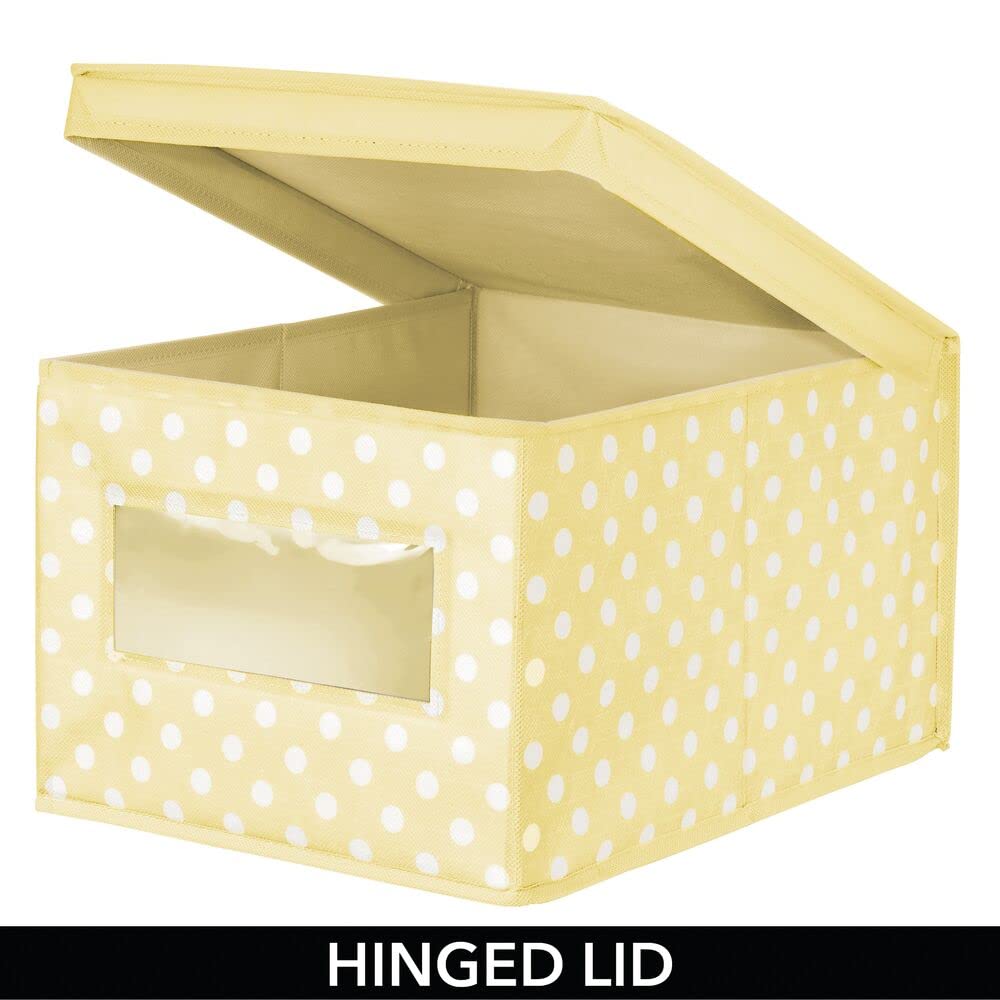 mDesign Large Soft Stackable Fabric Baby Nursery Storage Organizer Holder Bin Box with Front Window/Lid for Child/Kids Bedroom, Playroom, Classroom, Lido Collection, 6 Pack, Lt Yellow/White Polka Dot